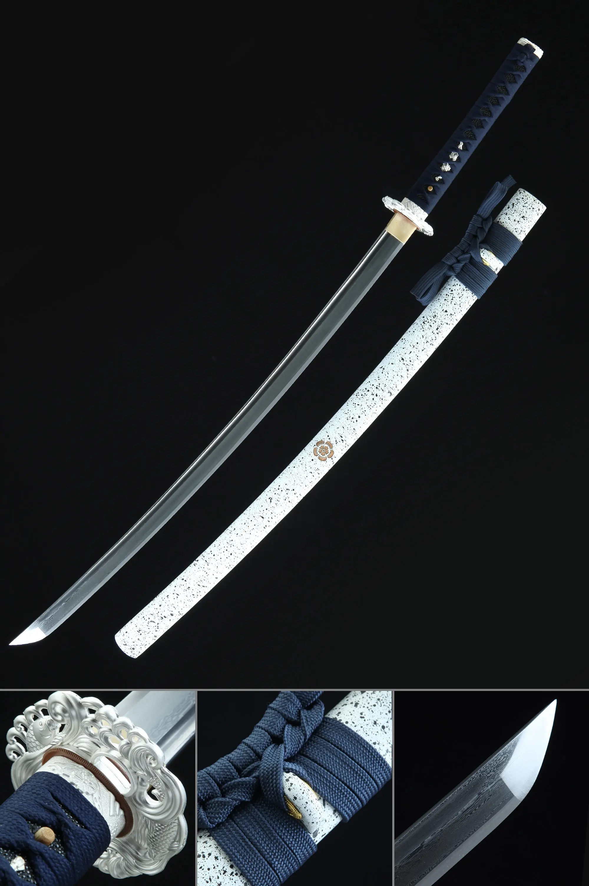 White Katana | Handmade Full Tang Katana Sword With Damascus Steel ...