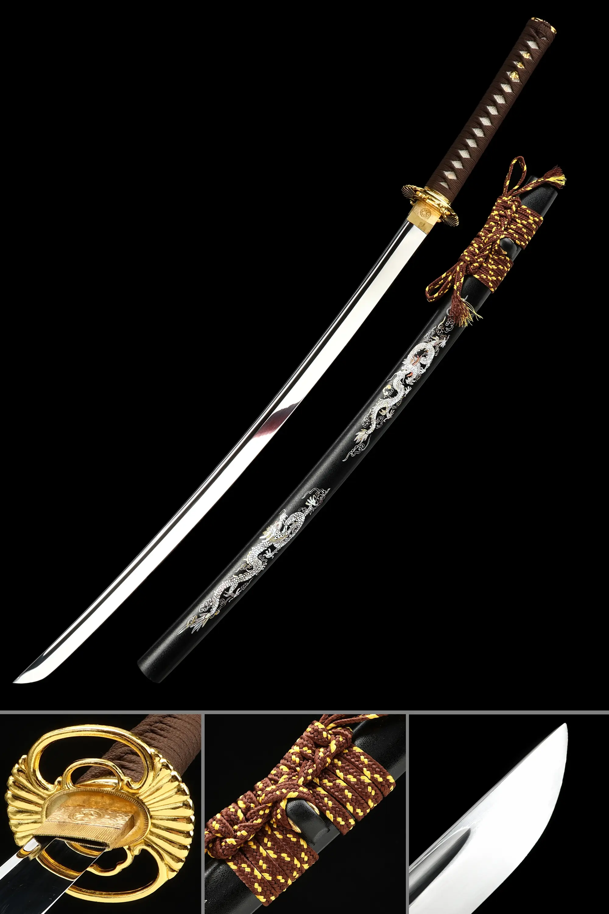 1095 Steel Katana | 1095 Carbon Steel Katana with Black Dragon Saya ...