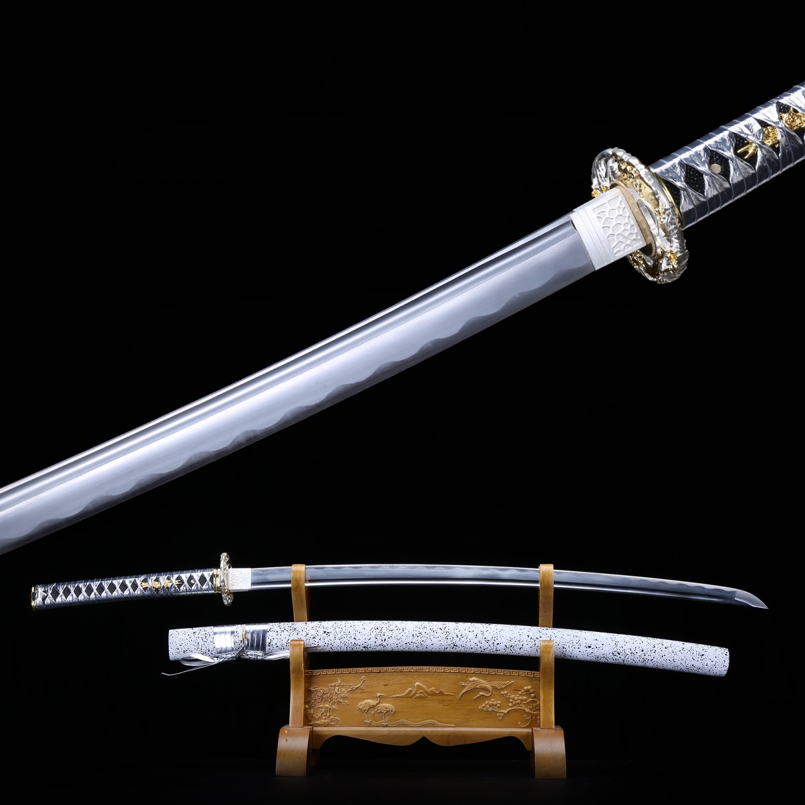 Full Tang Katana, Japanese Samurai Sword Spring Steel With White ...