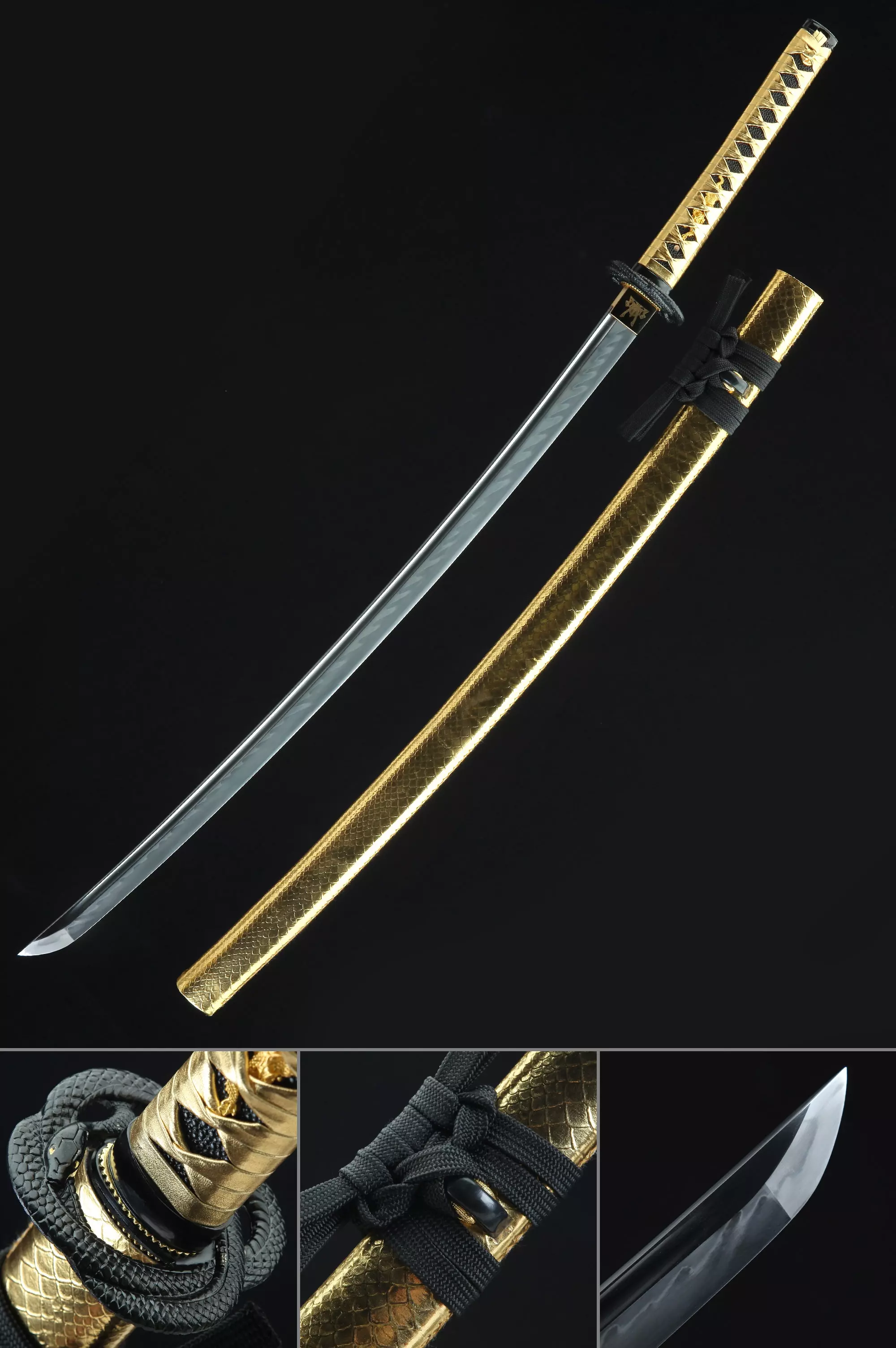 Golden Katana | Handmade Japanese Katana Sword Real Hamon With Golden ...