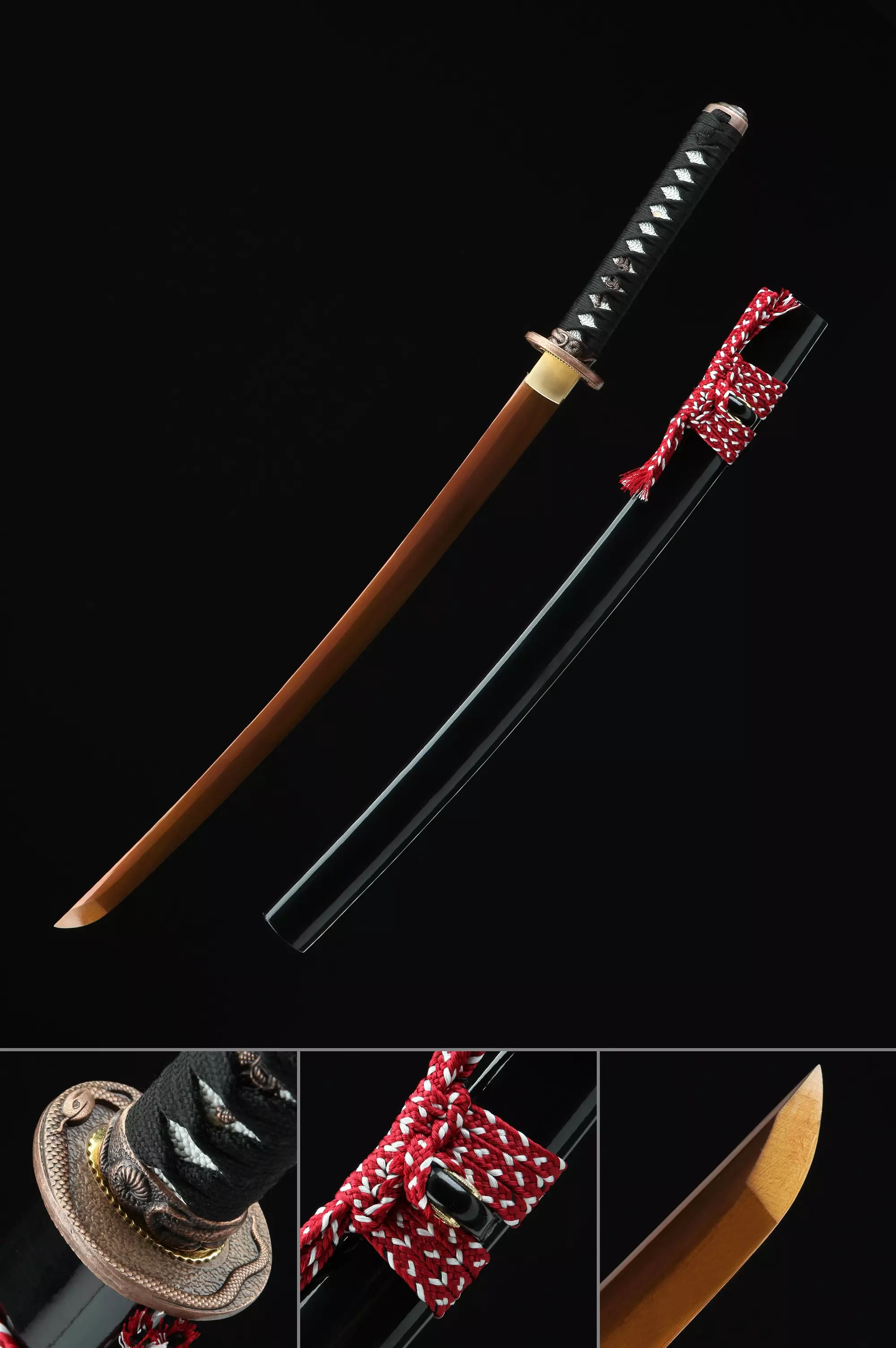 Wakizashi Sword | Handmade Spring Steel Gold Balde Real Japanese ...