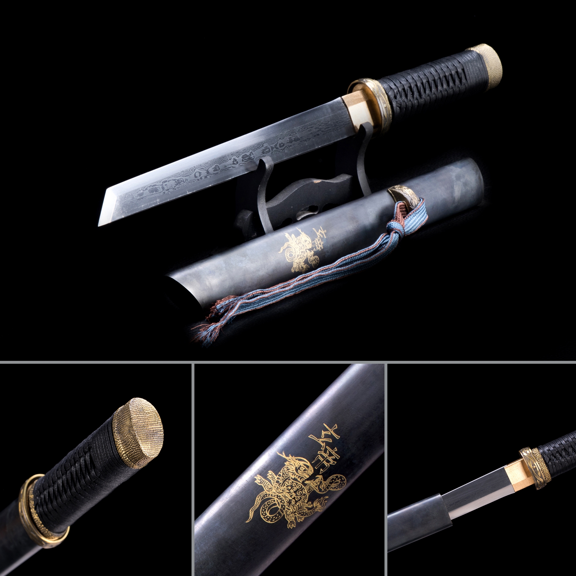 Handmade Pattern Steel Real Japanese Short Hamidashi Tanto Swords With ...