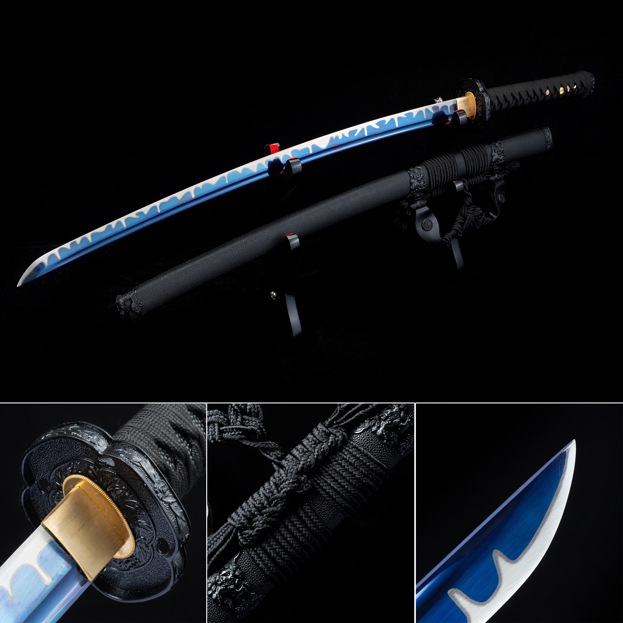 Handmade High Manganese Steel Blue Blade Japanese Katana Samurai Swords ...