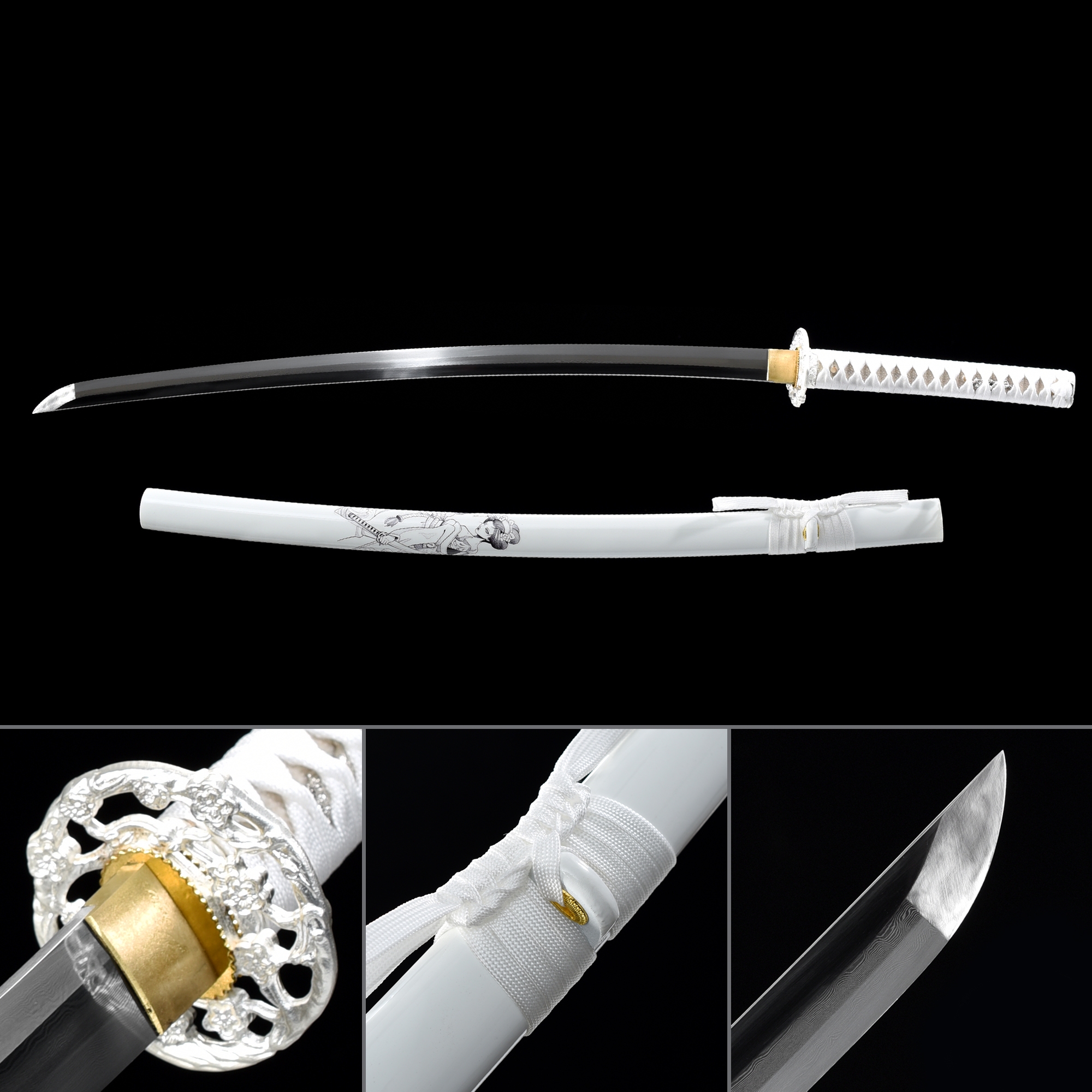 Handmade Pattern Steel Full Tang Real Japanese Katana Samurai Sword ...