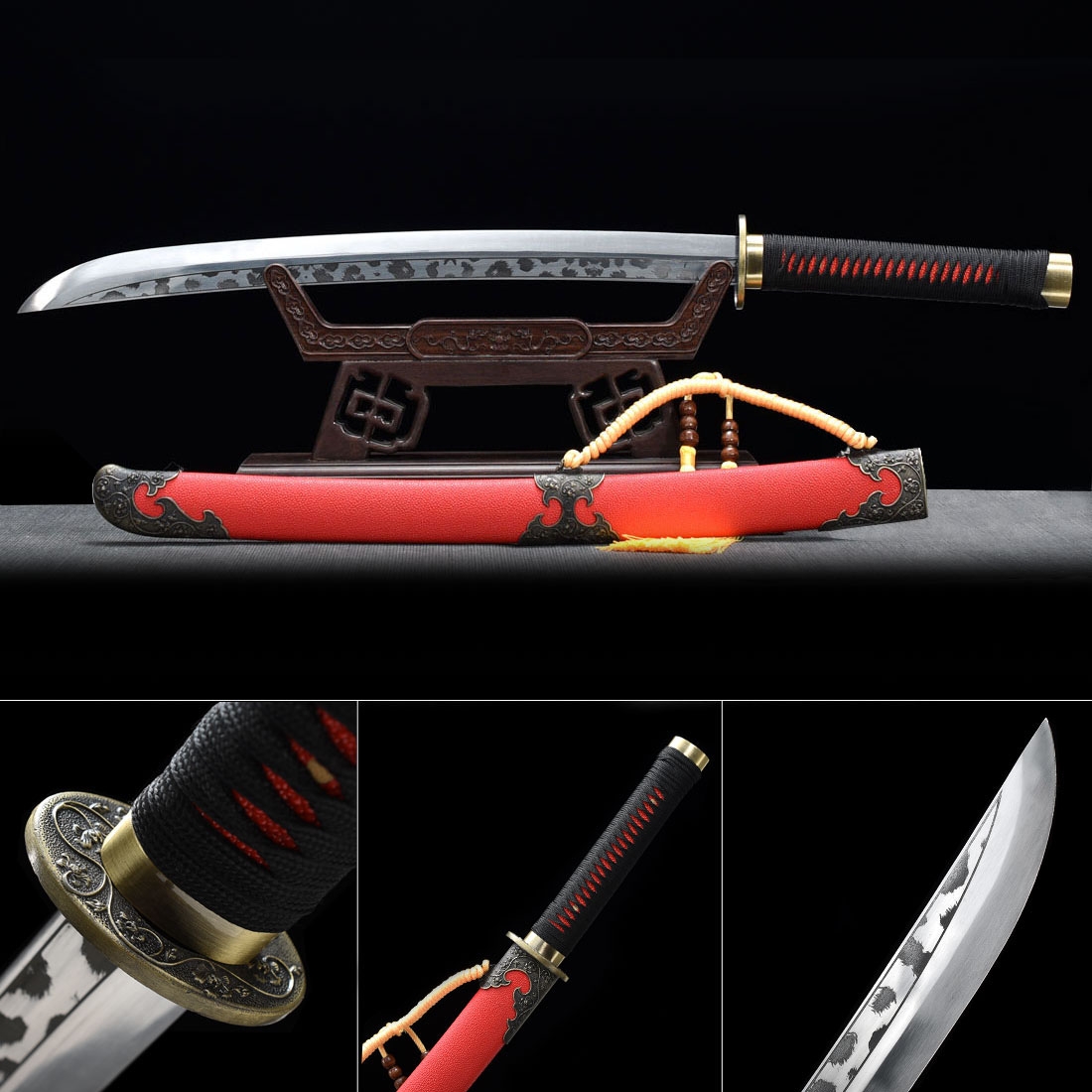 Handmade High Manganese Steel Flower Tsuba Real Rayskin Japanese ...