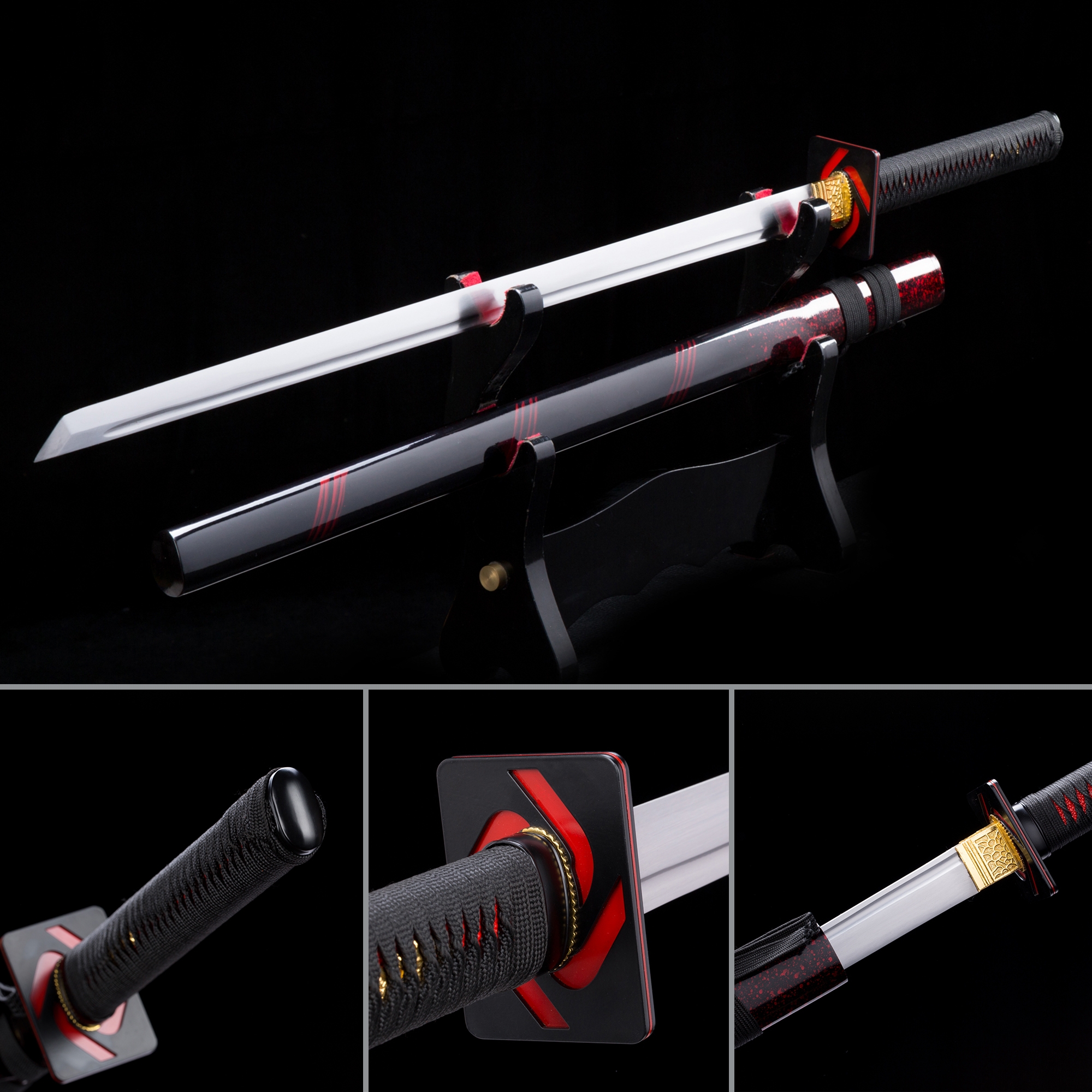 Handmade Straight Blade Chokuto Japanese Ninjato Swords With Black ...