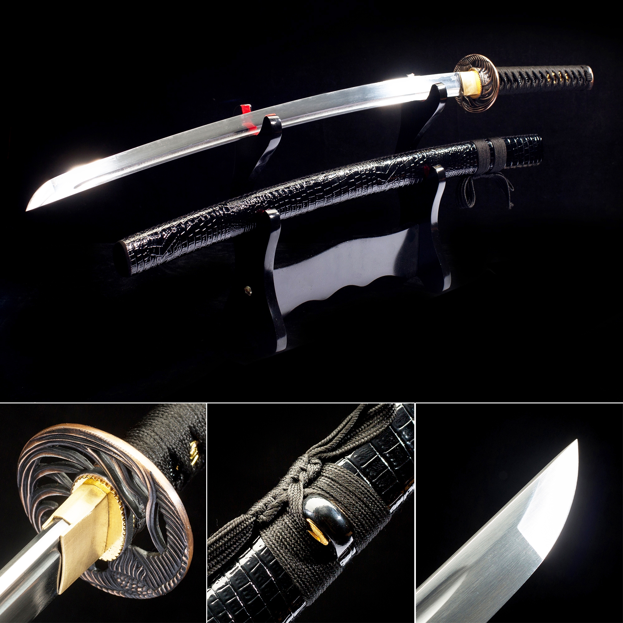 High Manganese Steel Real Japanese Katana Samurai Swords With Black ...
