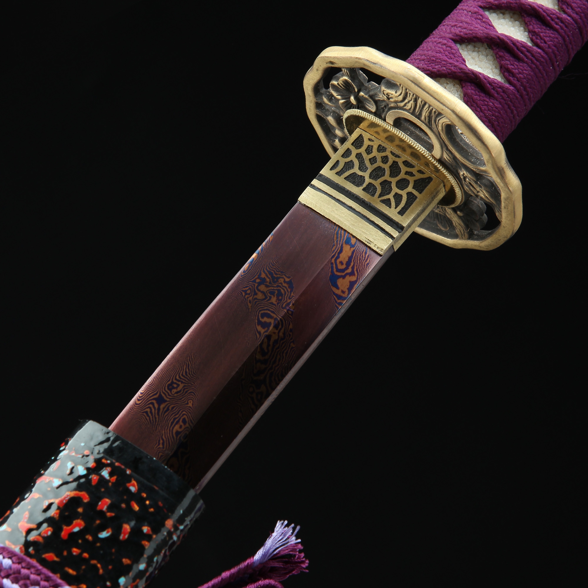 Handmade Pattern Steel Red Blade Real Japanese Samurai Katana Sword ...