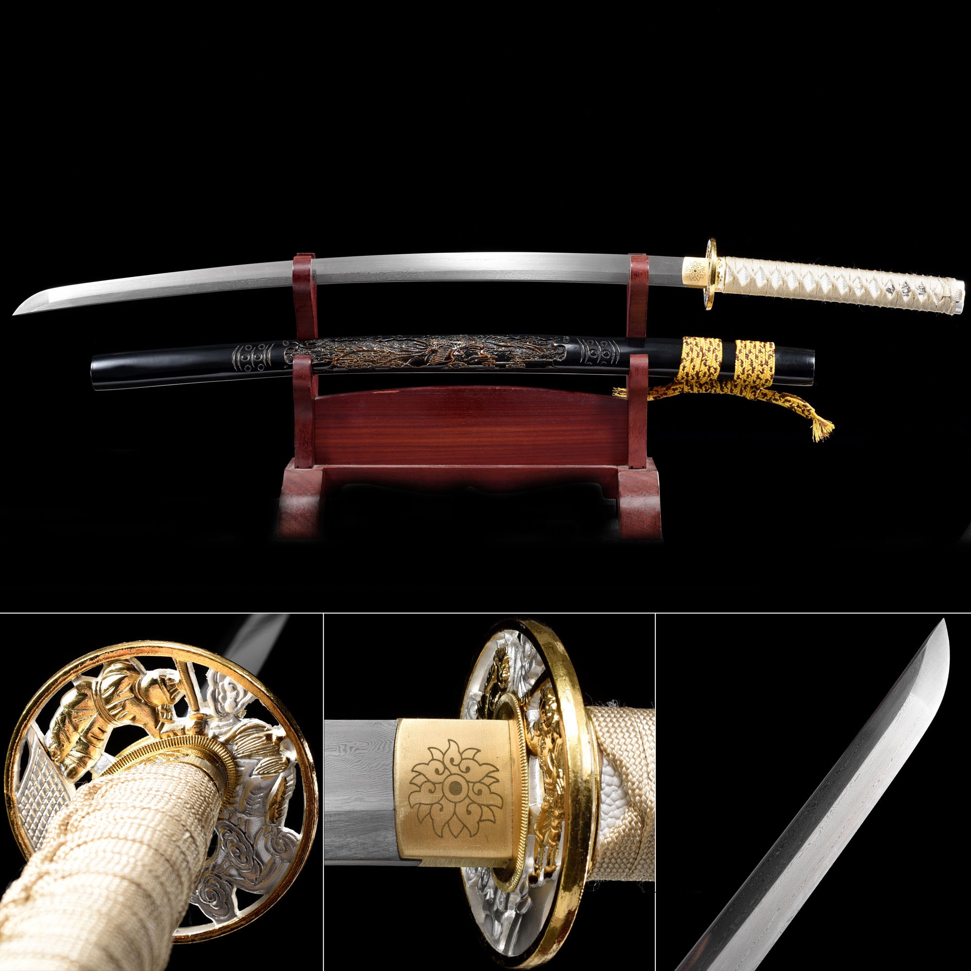 Handmade Pattern Steel Phoenix Saya Theme Real Japanese Katana Samurail ...