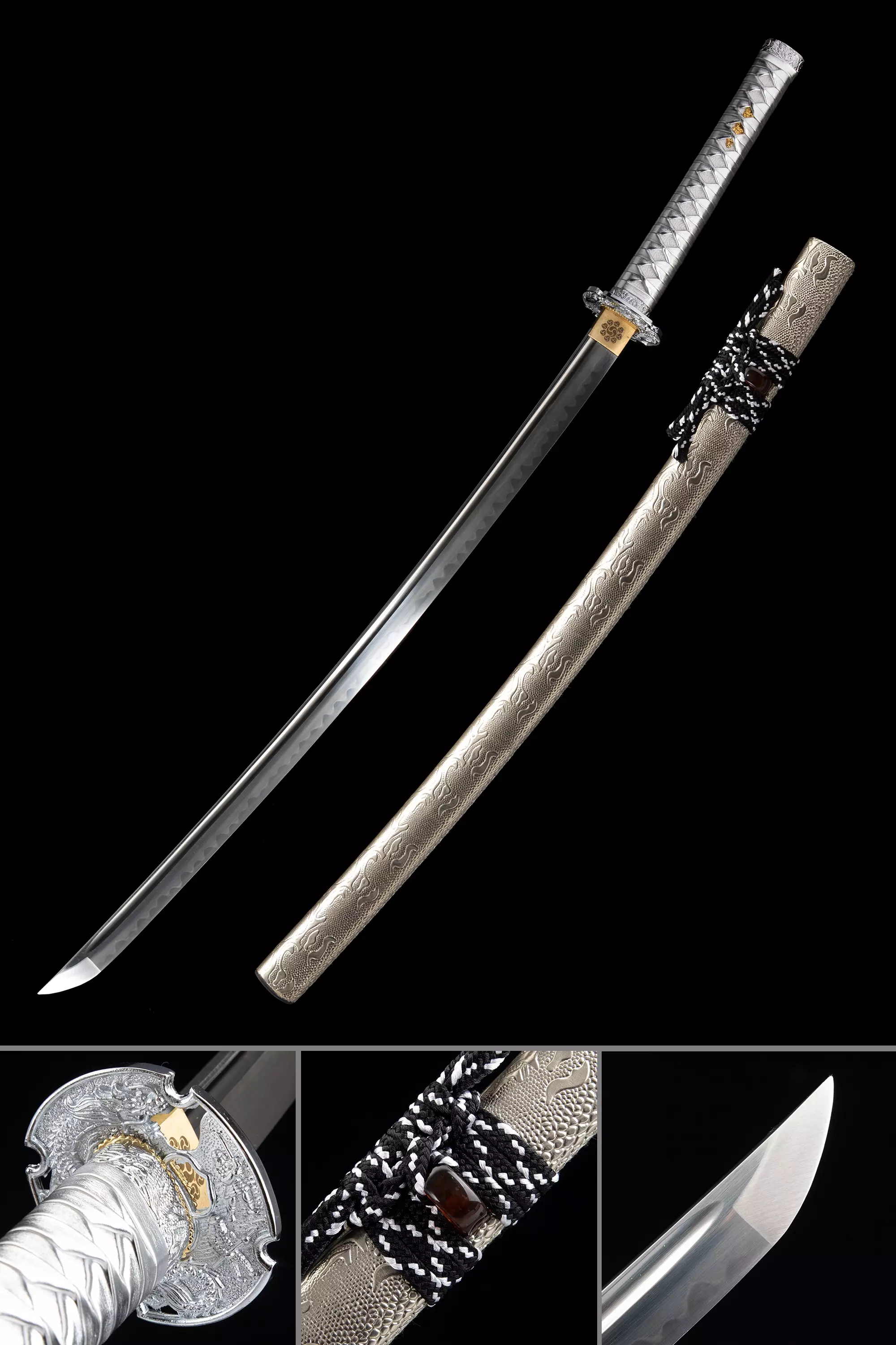 Silver Katana | Handmade High Manganese Steel Sharpening Blade Japanese ...