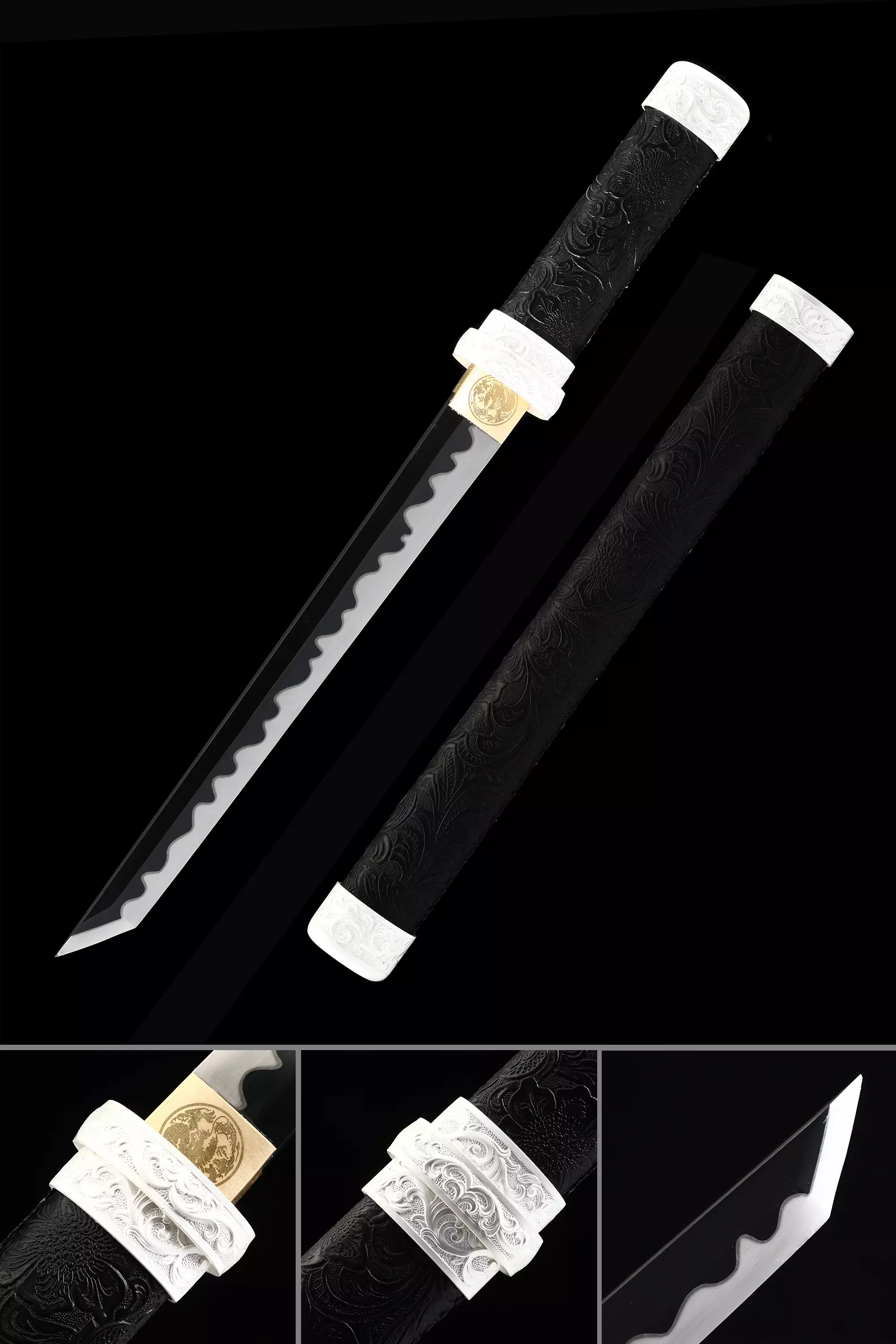 Tanto Blade | Handmade Japanese Tanto Sword With Black Blade - TrueKatana