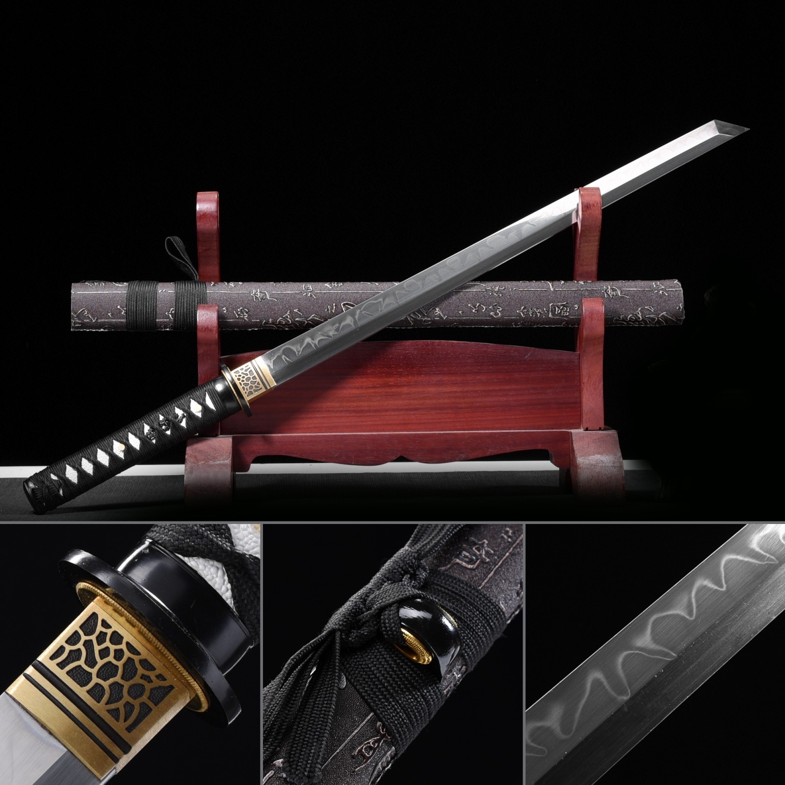 Brown Chinese Character Theme Straight Katana Handmade Ninjato Real ...