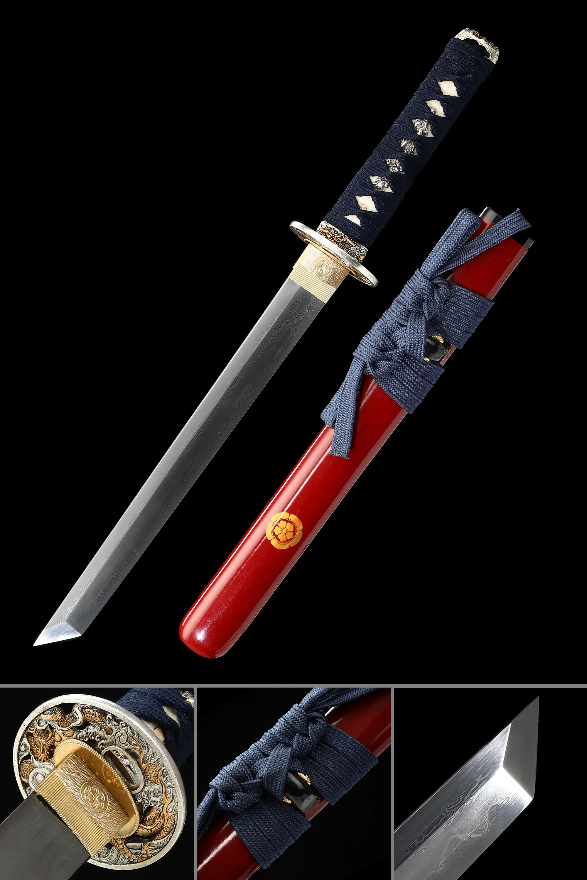 Short Tanto | Handmade Full Tang Japanese Tanto Sword Damascus Steel ...