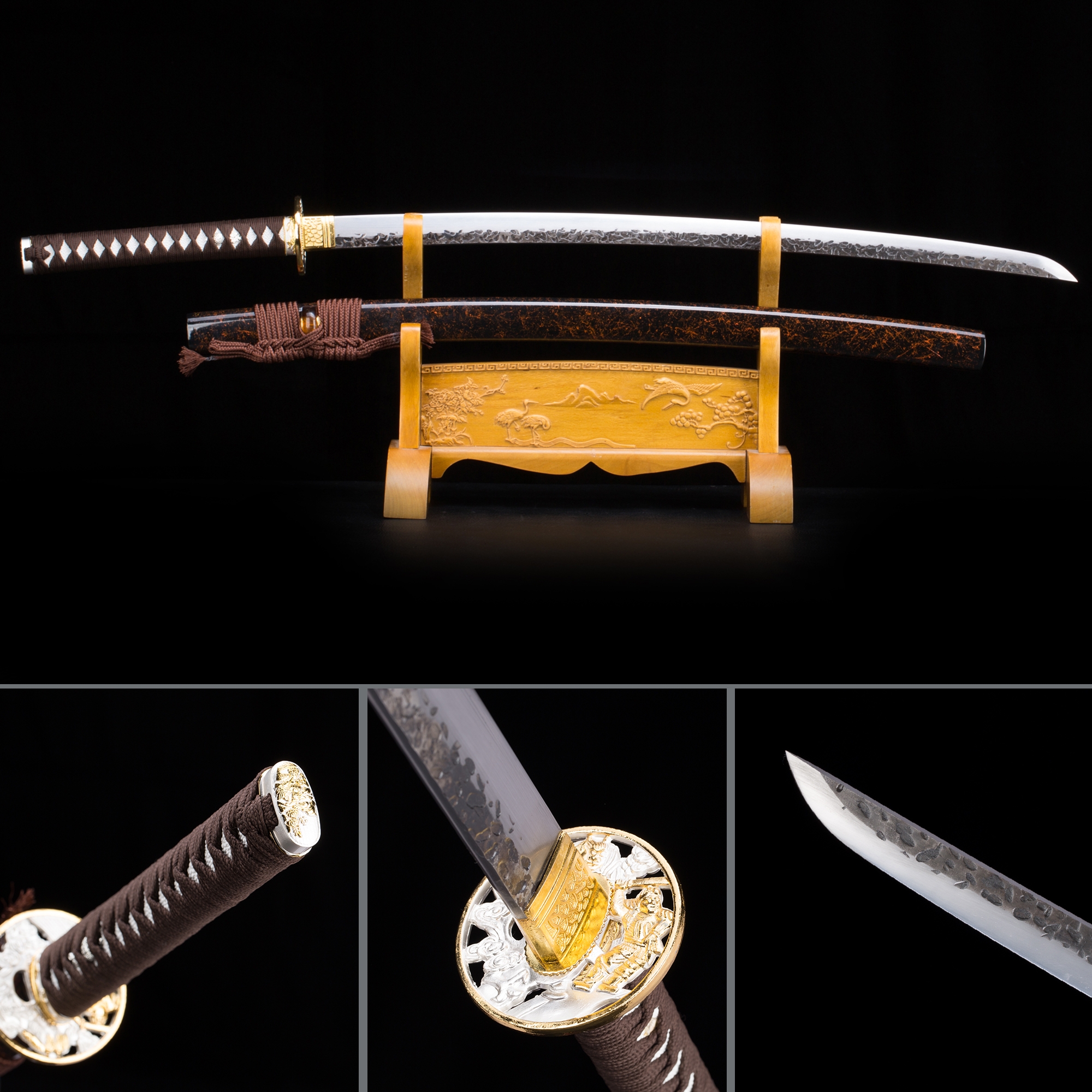 Handmade T10 Carbon Steel Brown Saya Sharpened Real Japanese Katana ...