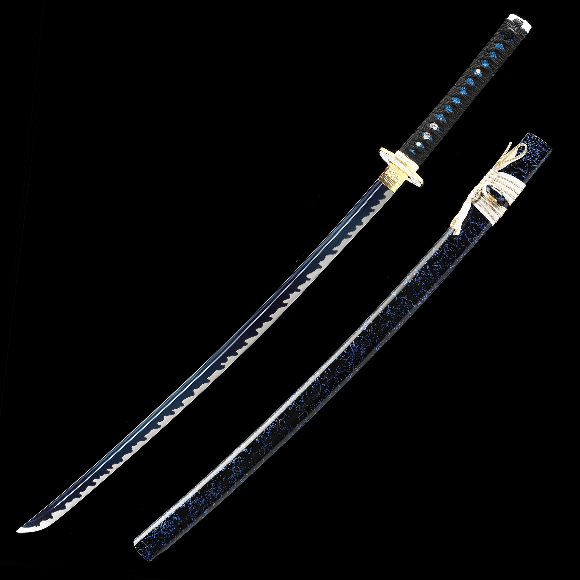 Katana Moderna Azul De Katana Funcional Afilada | Acero De Damasco