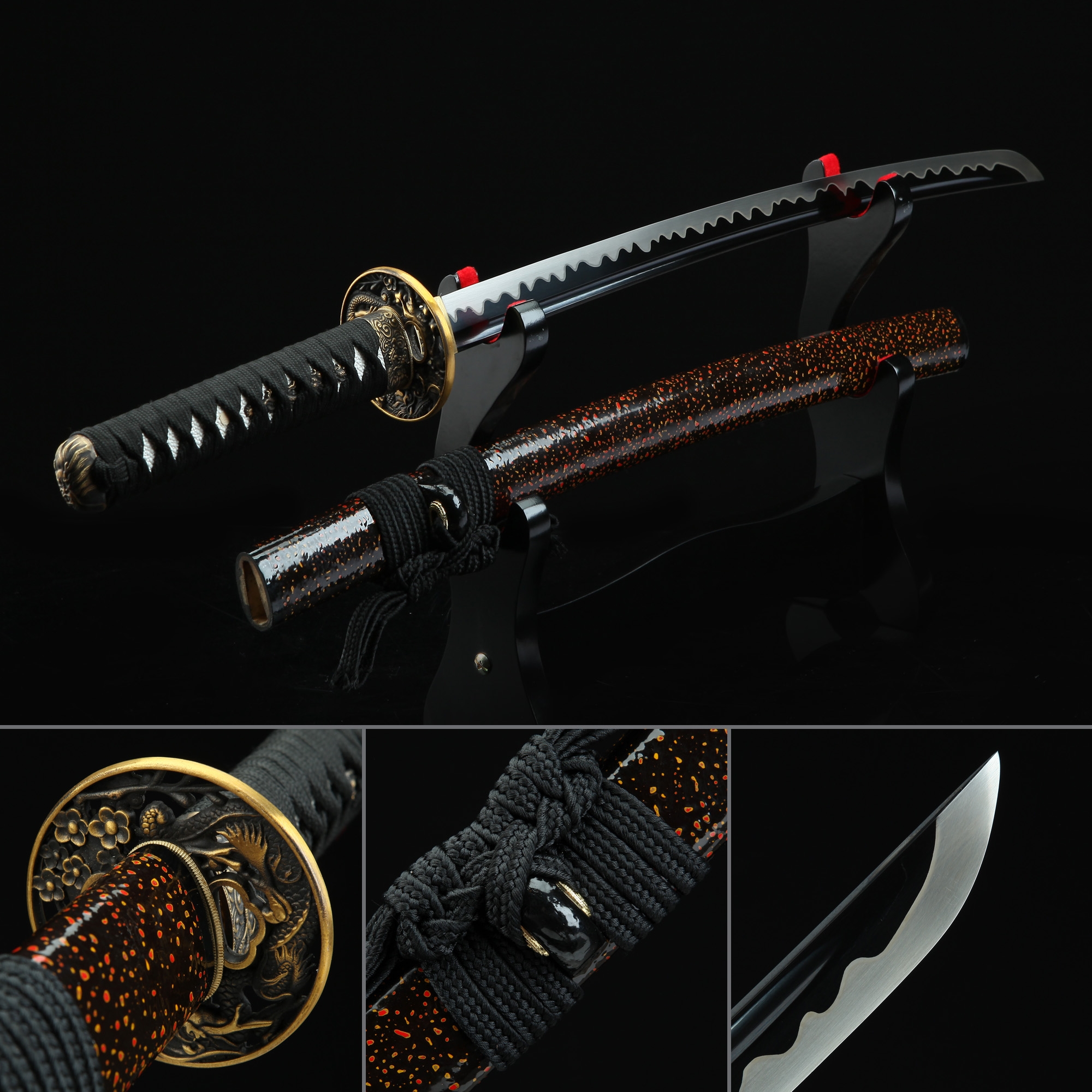 Handmade High Manganese Steel Black Blade Real Japanese Wakizashi ...