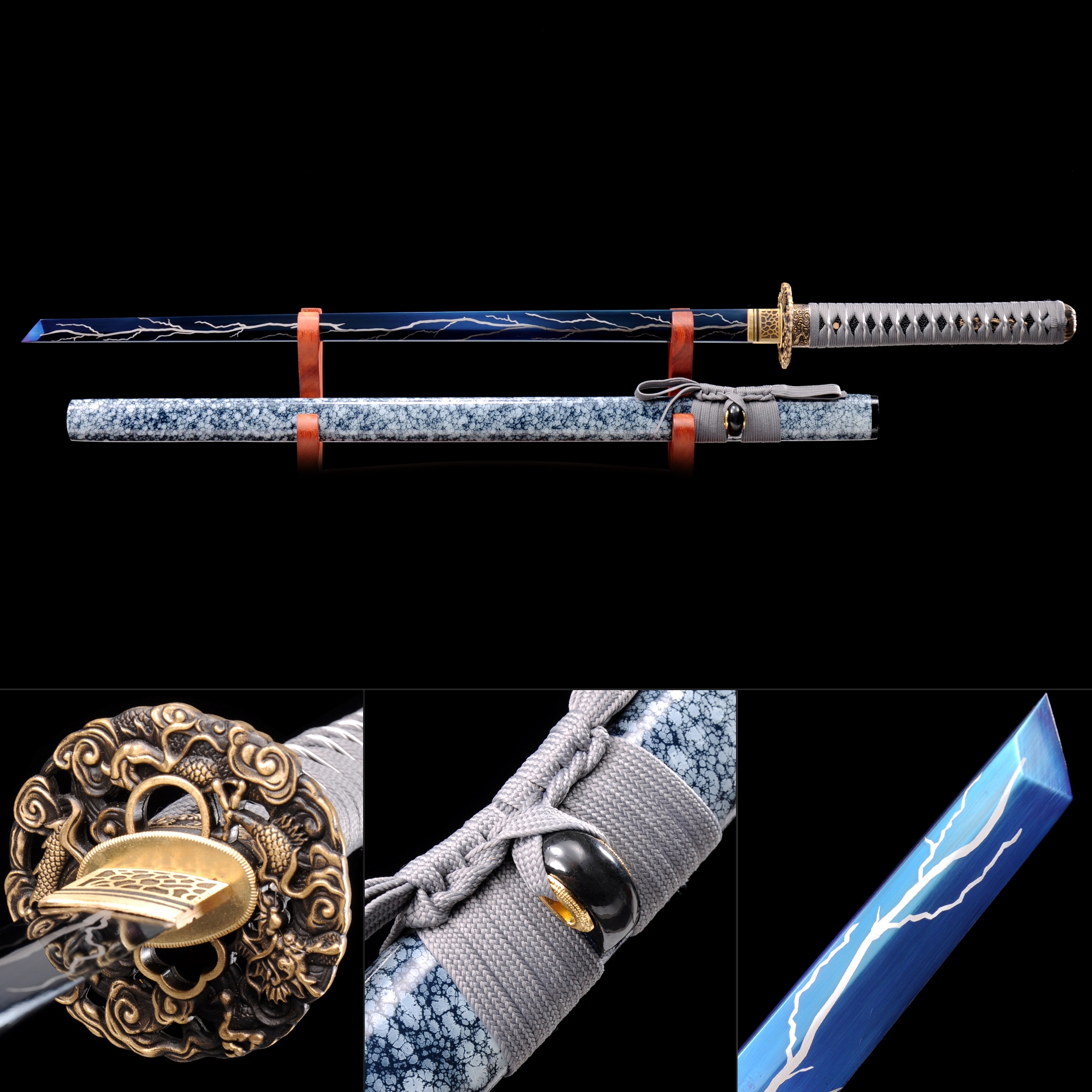 Handmade High Manganese Steel Blue Blade And Lightning Theme Sharpened ...