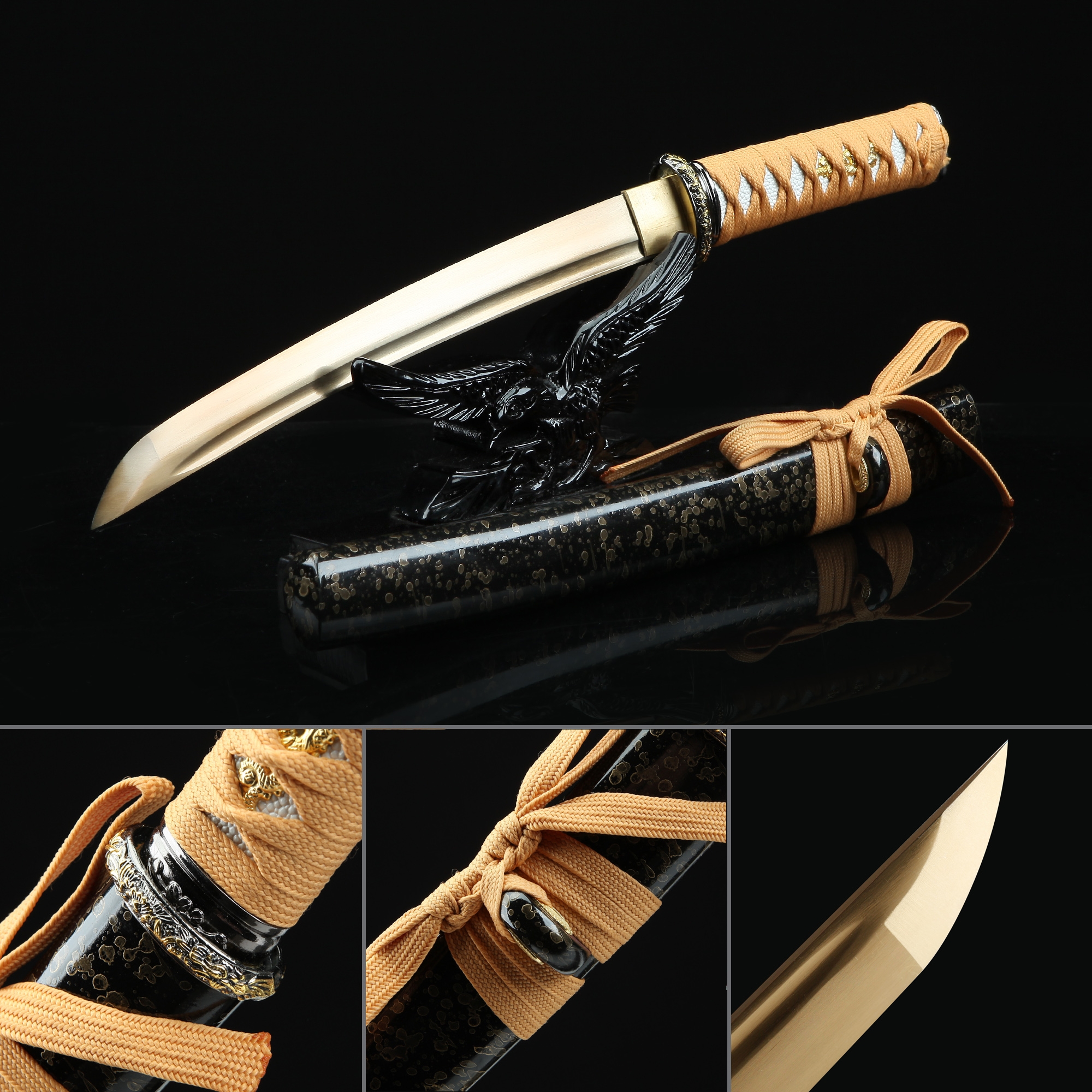 Handmade High Carbon Steel Gold Printed Blade Japanese Short Sword ...