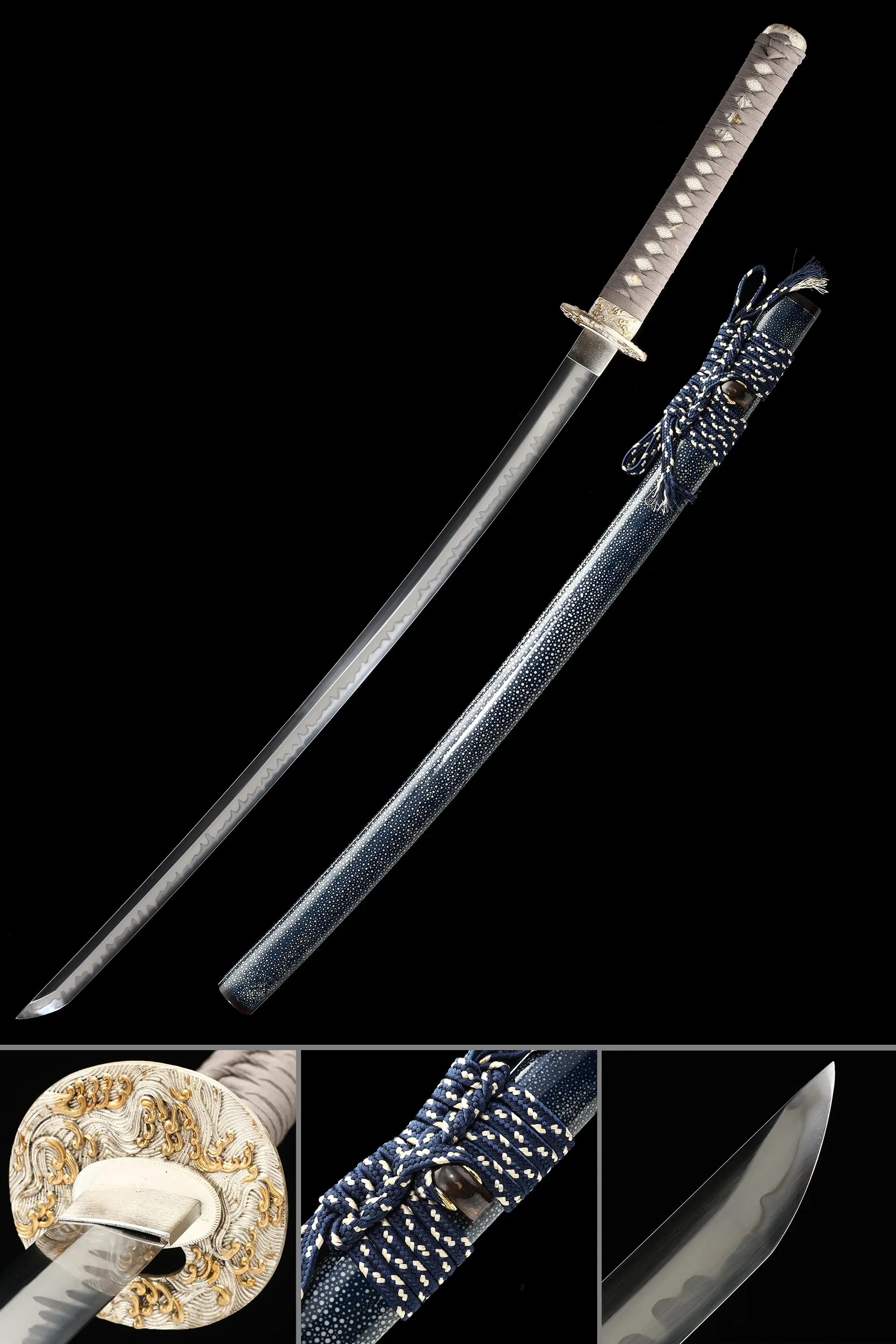Genuine Katana | Handcrafted T10 Carbon Steel Katana With Blue Pearl ...