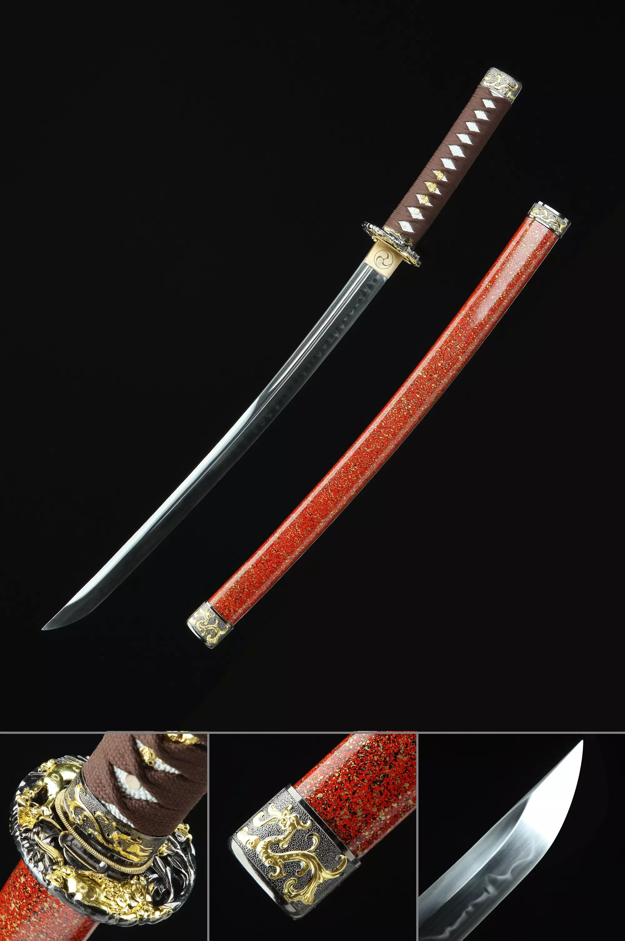 Full Tang Katana | Handmade High Manganese Steel Red Blade Authentic ...
