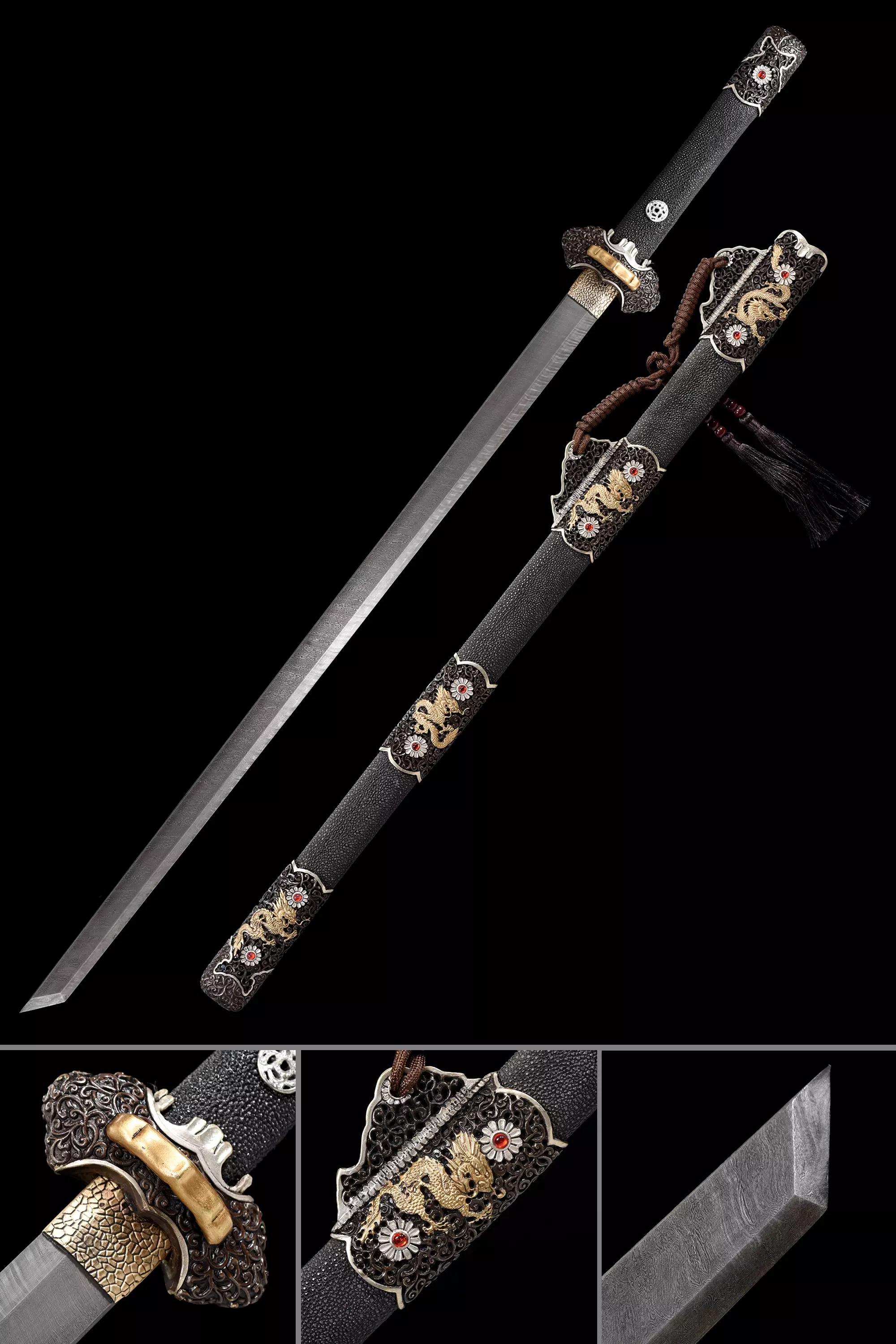 Tang Dao | Handmade Chinese Tang Dao Sword With Black Rayskin Scabbard ...