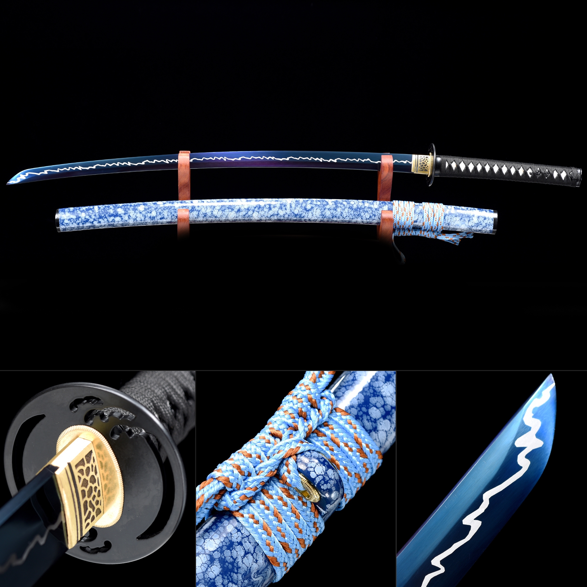Handmade High Manganese Steel Blue Blade And Wave Theme Japanese ...