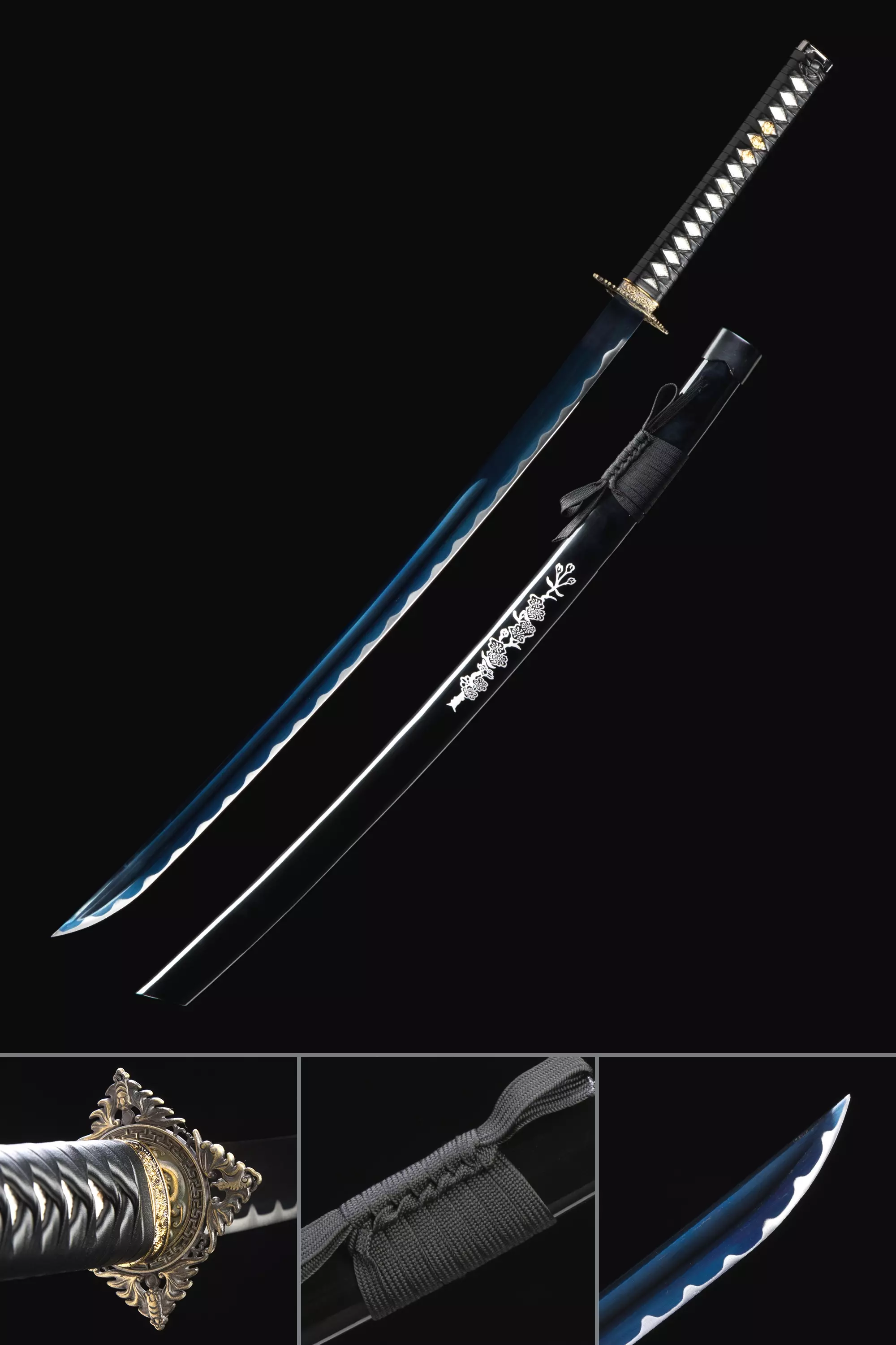 Katana Noir Et Bleu | Épée De Samouraï Japonaise Faite à La Main En ...