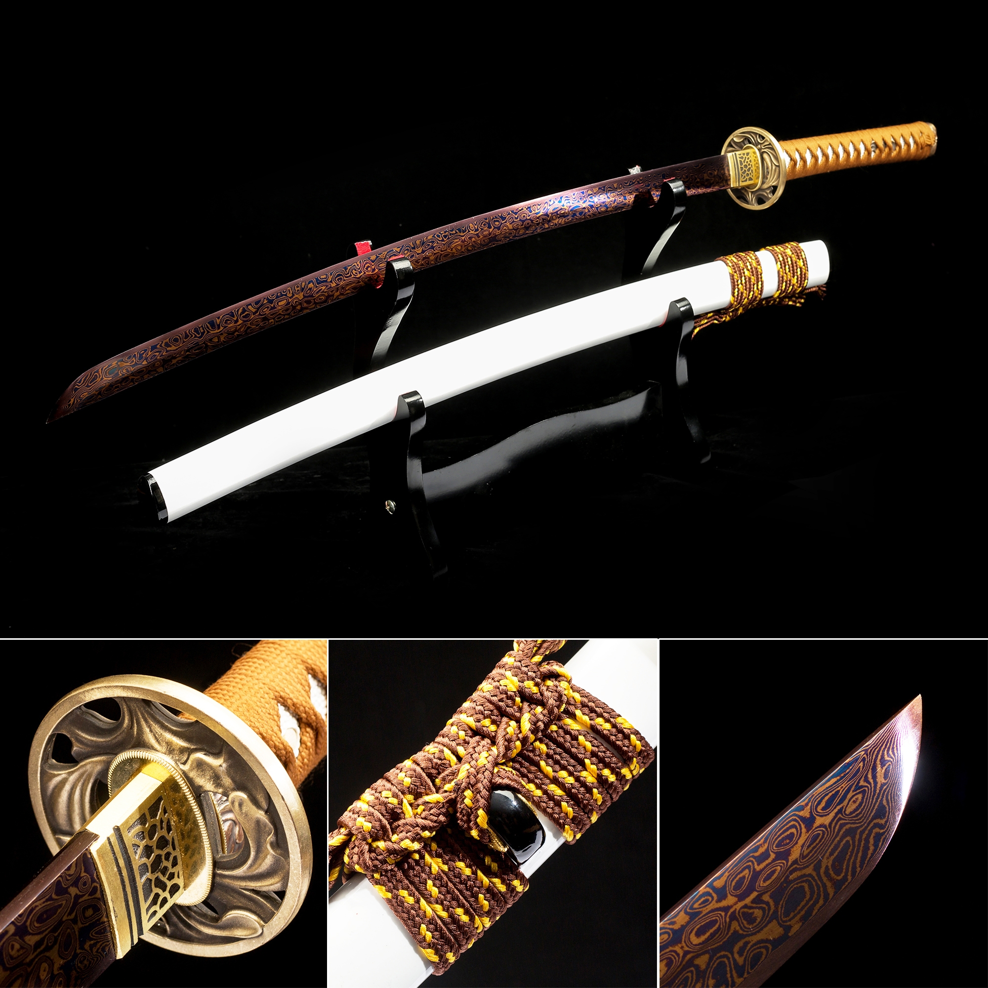 Handmade Pattern Steel Red Blade Japanese Katana Samurai Swords With ...