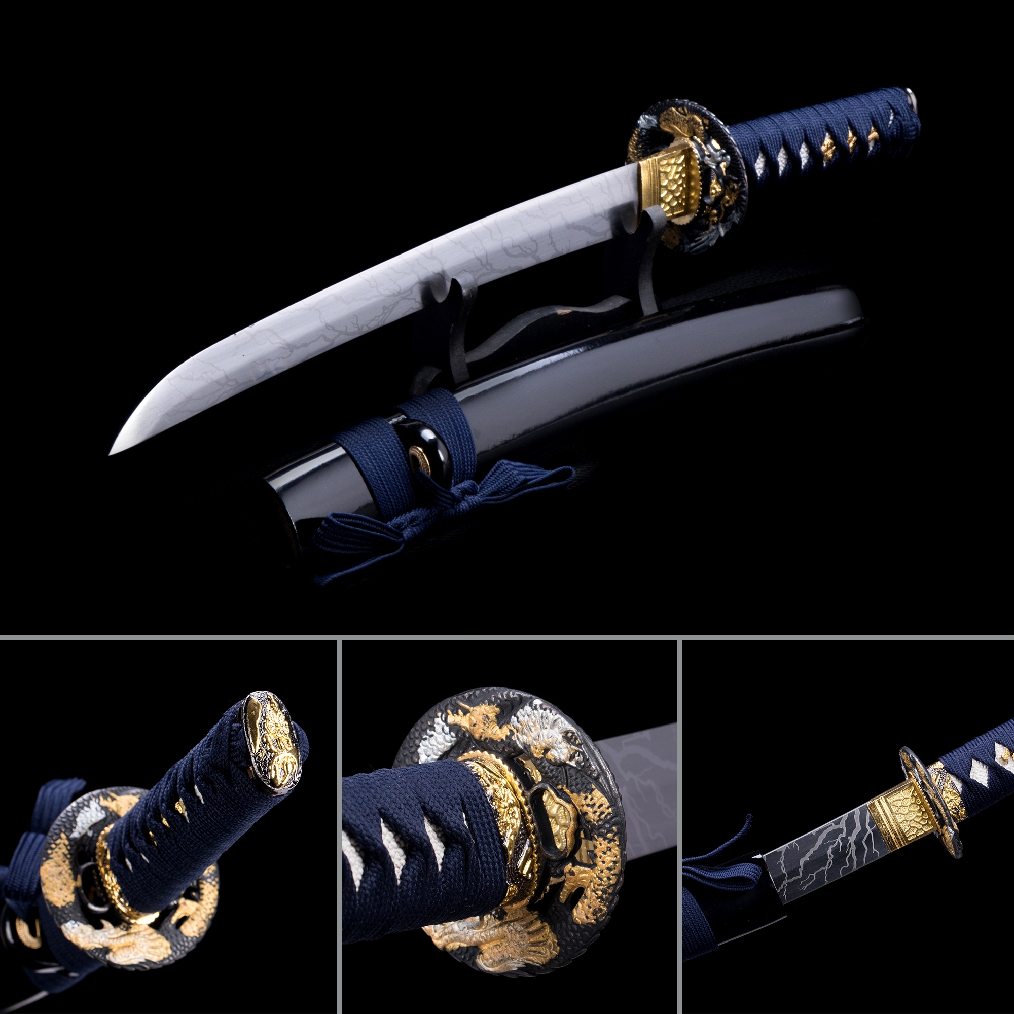 Handmade Stainless Steel Real Japanese Short Tanto Swords With Black ...