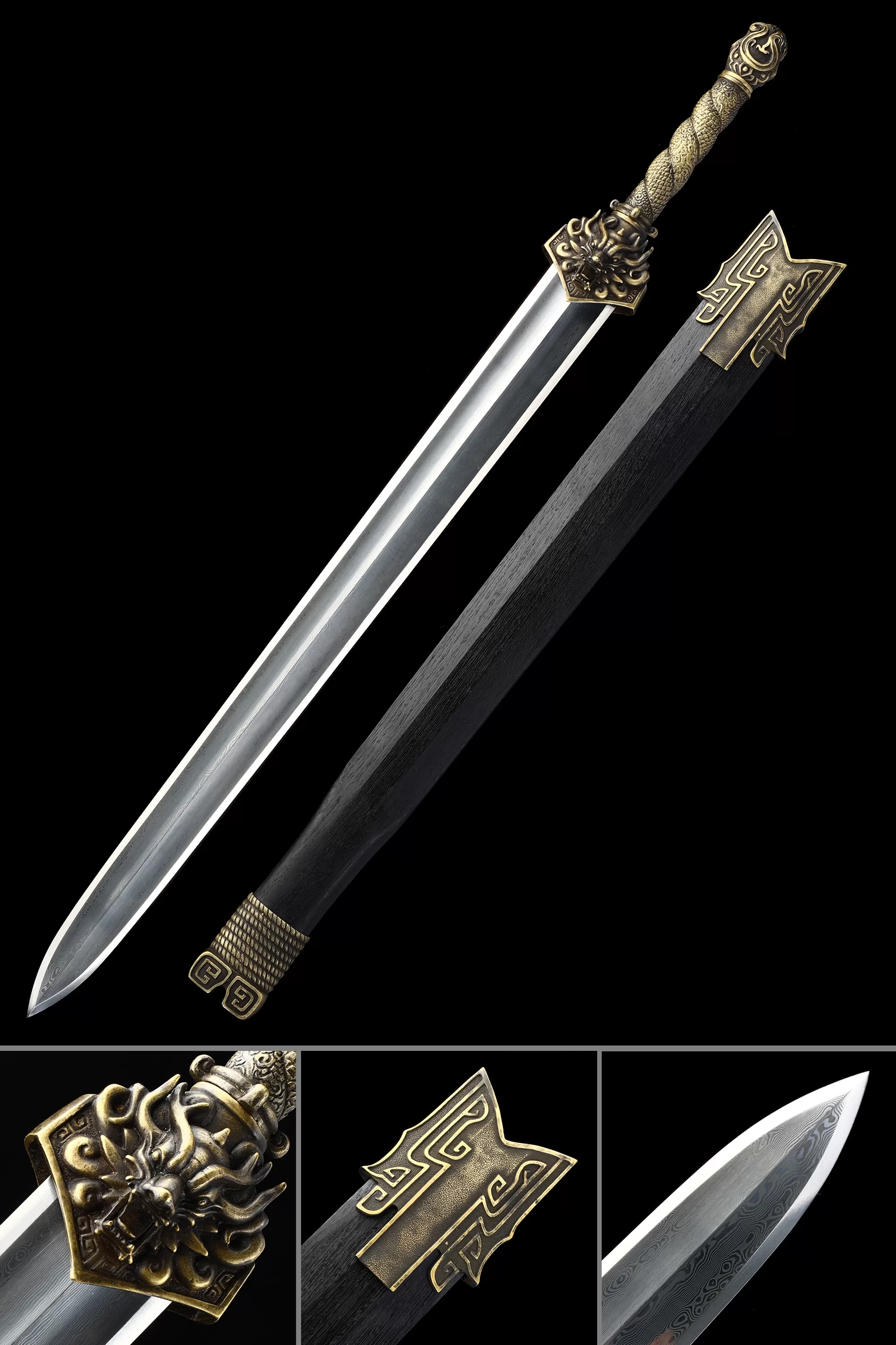 Chinese Han Sword | Handmade Full-tang Folded Damascus Steel Chinese ...