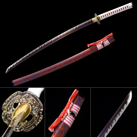 Handmade Japanese Katana Sword High Manganese Steel With Red Blade And ...