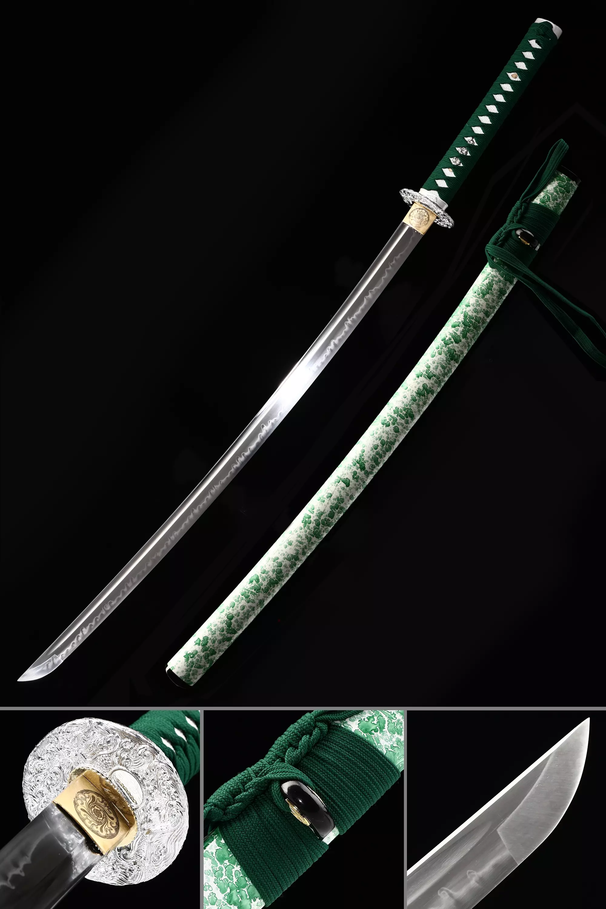 Green And White Katana | Handmade Japanese Katana Sword With Green And White Scabbard - TrueKatana
