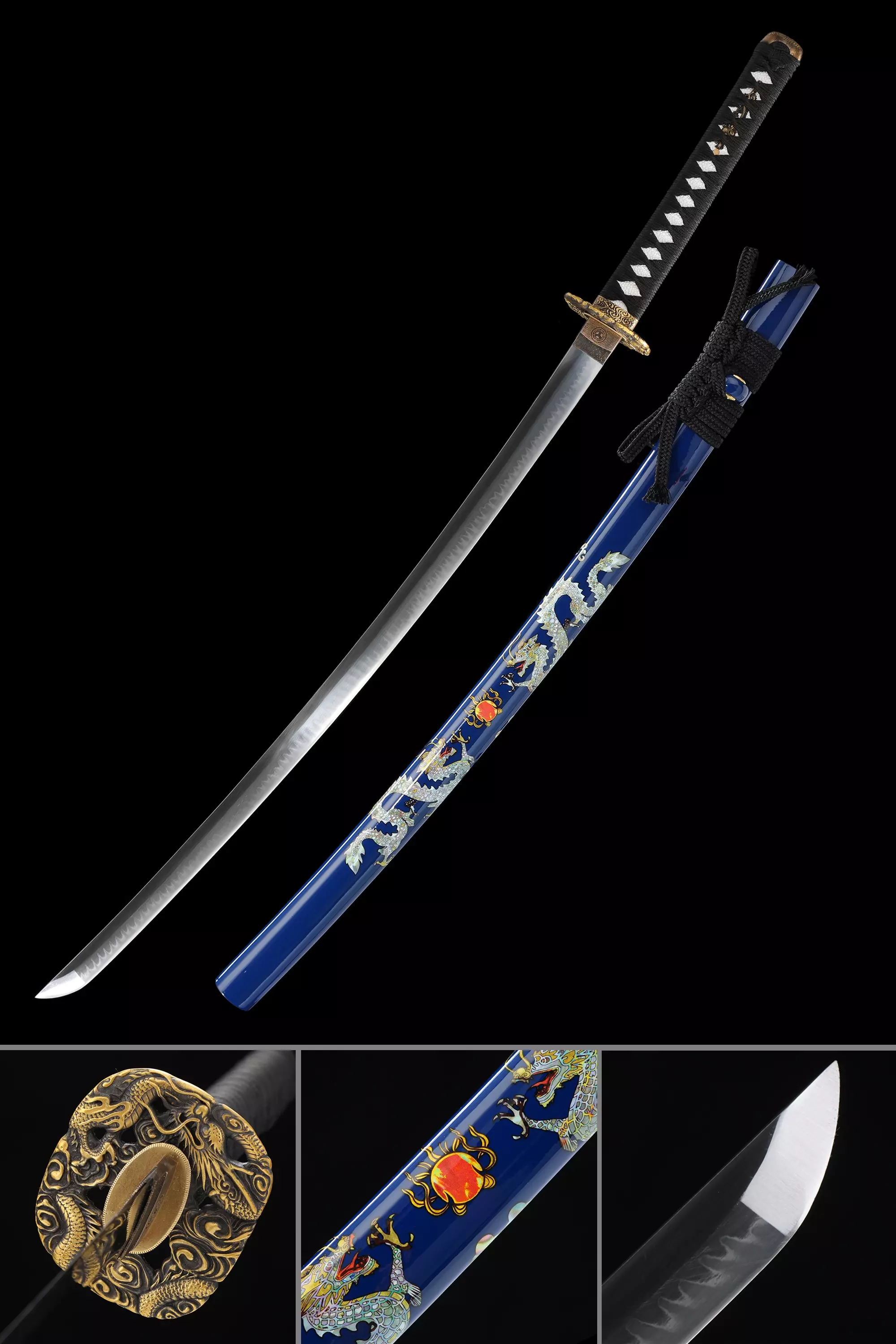 Blue Katana | Handmade Japanese Katana Sword Real Hamon With Blue Saya ...