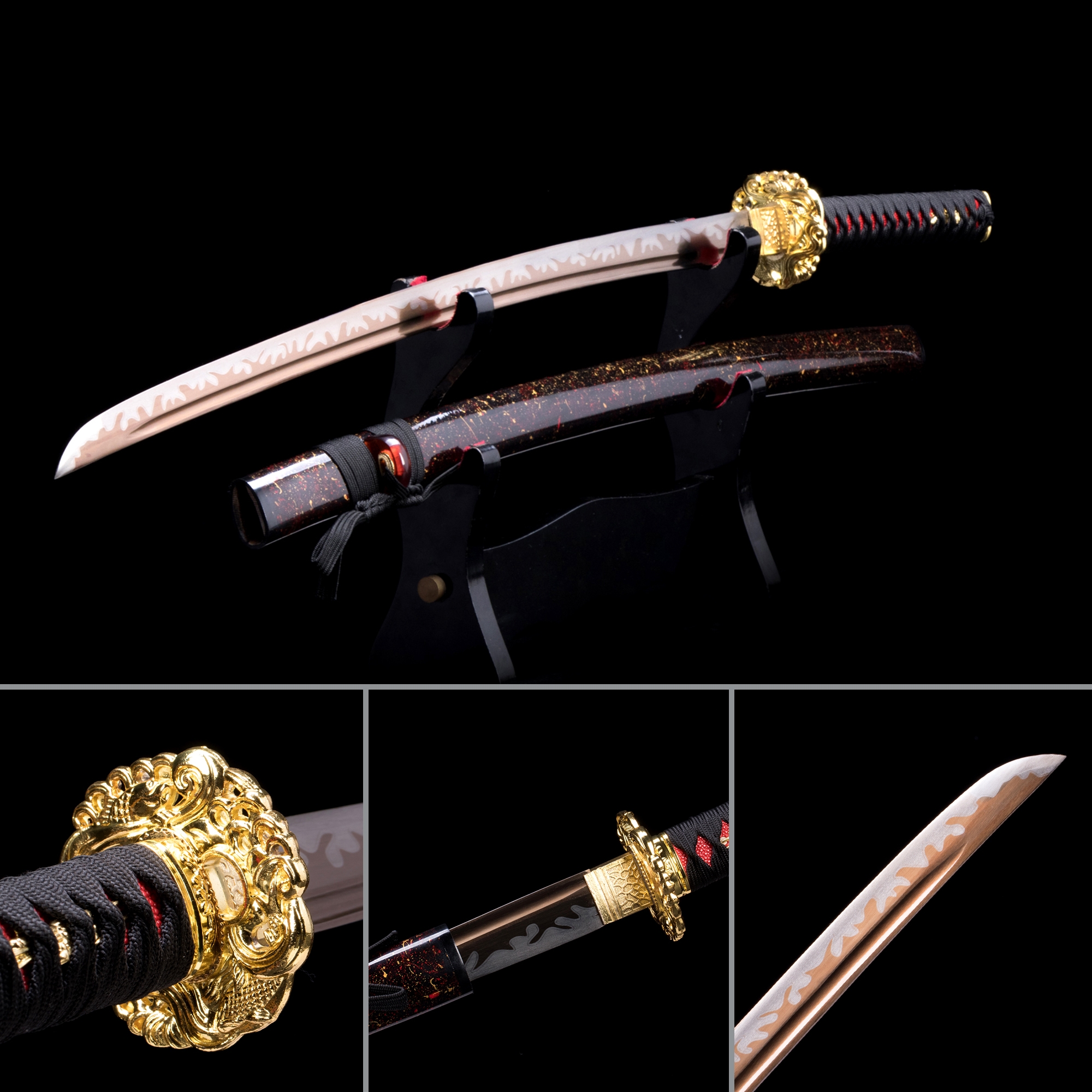 Handmade T10 Carbon Steel Rose Gold Blade Japanese Samurai Katana ...