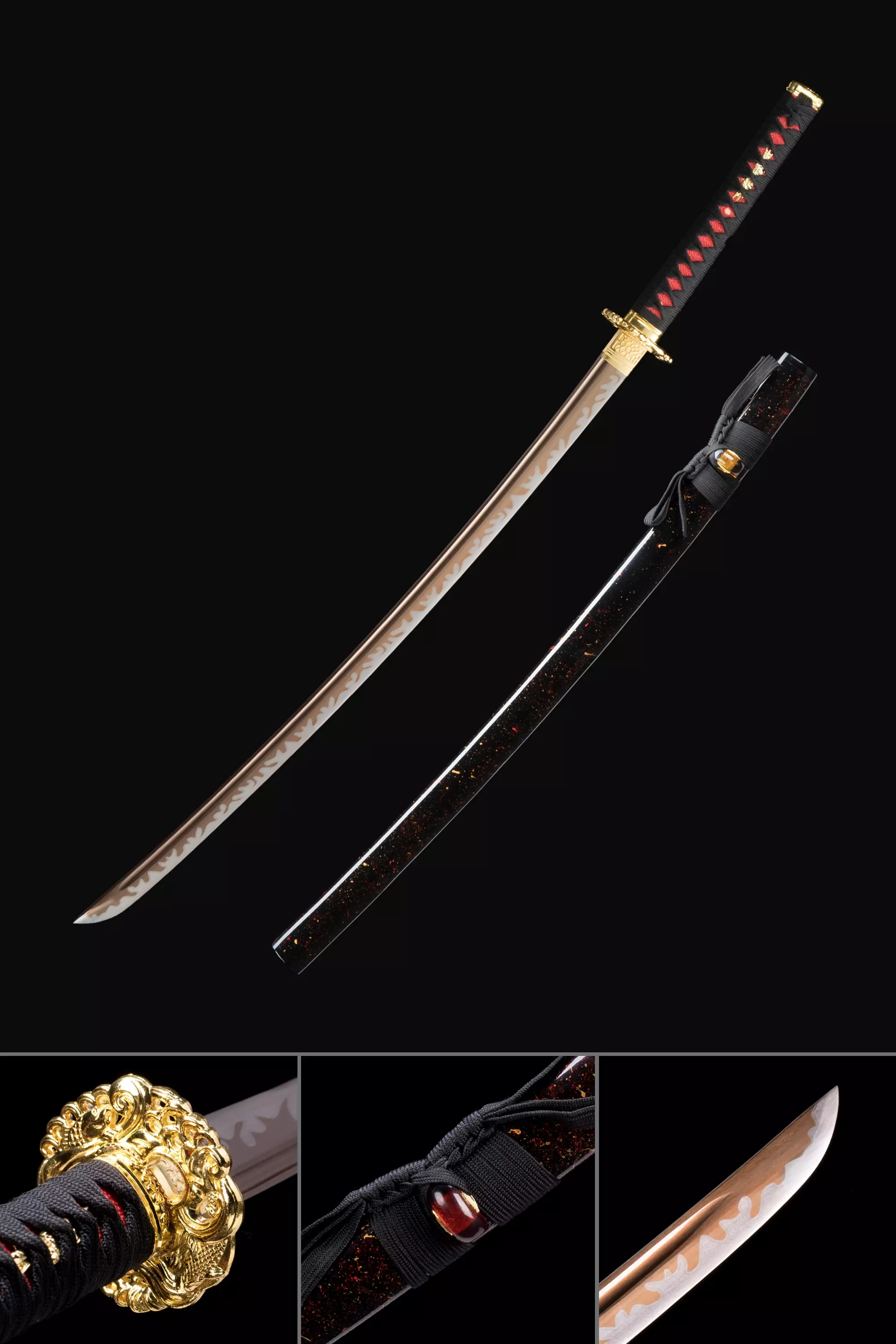 Black And Golden Katana | Handmade Japanese Samurai Sword T10 Folded ...