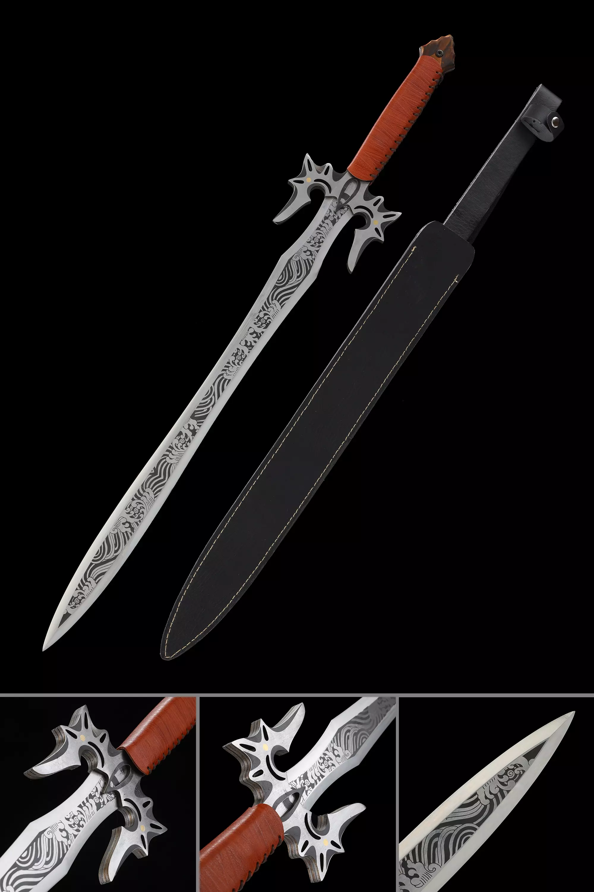 Fantasy Sword | Handmade Fantasy Sword With Black Leather Saya - TrueKatana