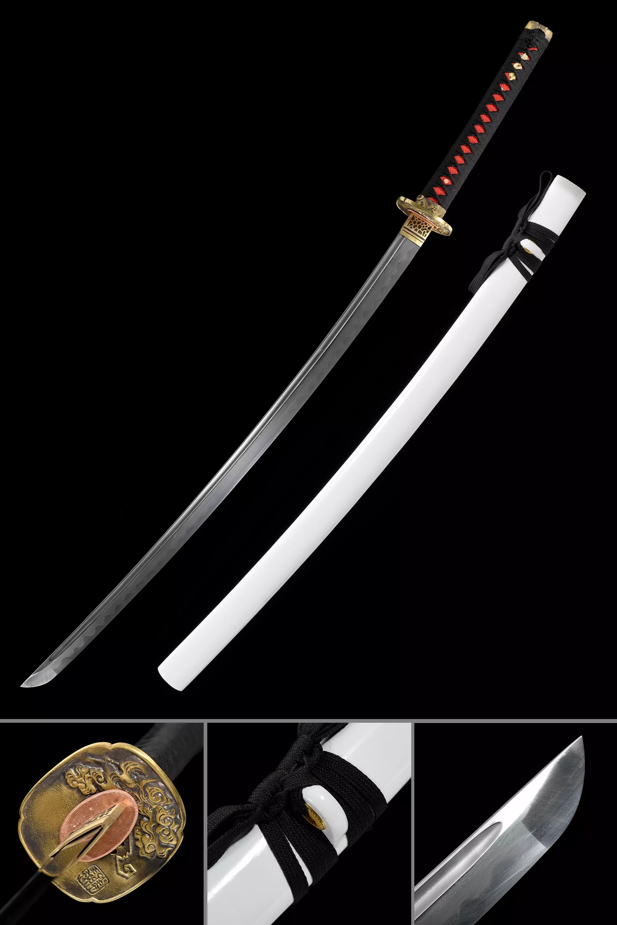 White Katana | Handmade Japanese Samurai Sword Pattern Steel With White ...