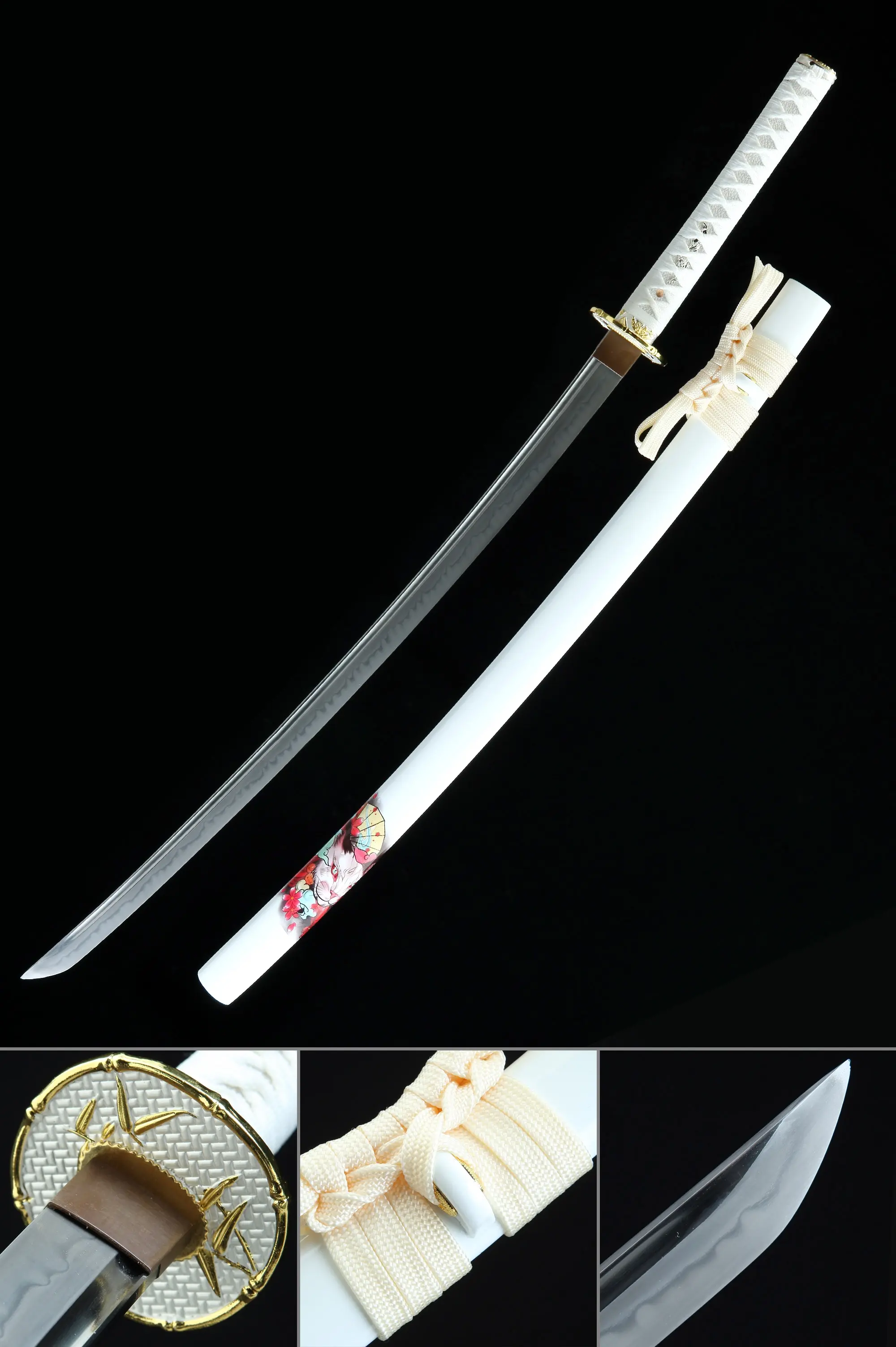 White Katana | Handmade Full Tang Katana Sword T10 Carbon Steel With ...