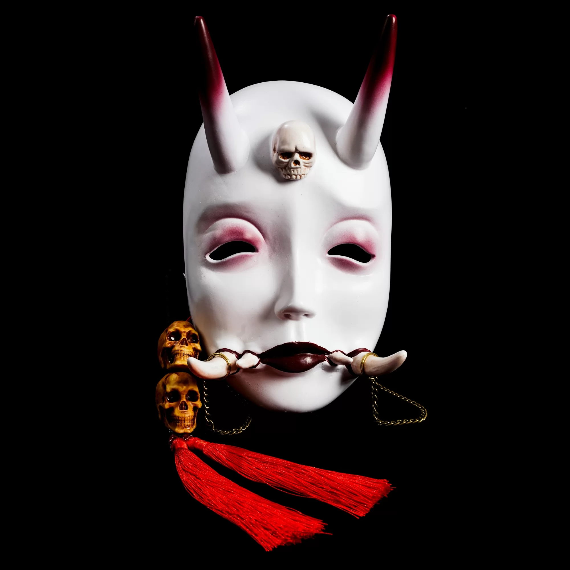 Japanese Mask | Chain Skull Noh Mask Kabuki Whisper - TrueKatana