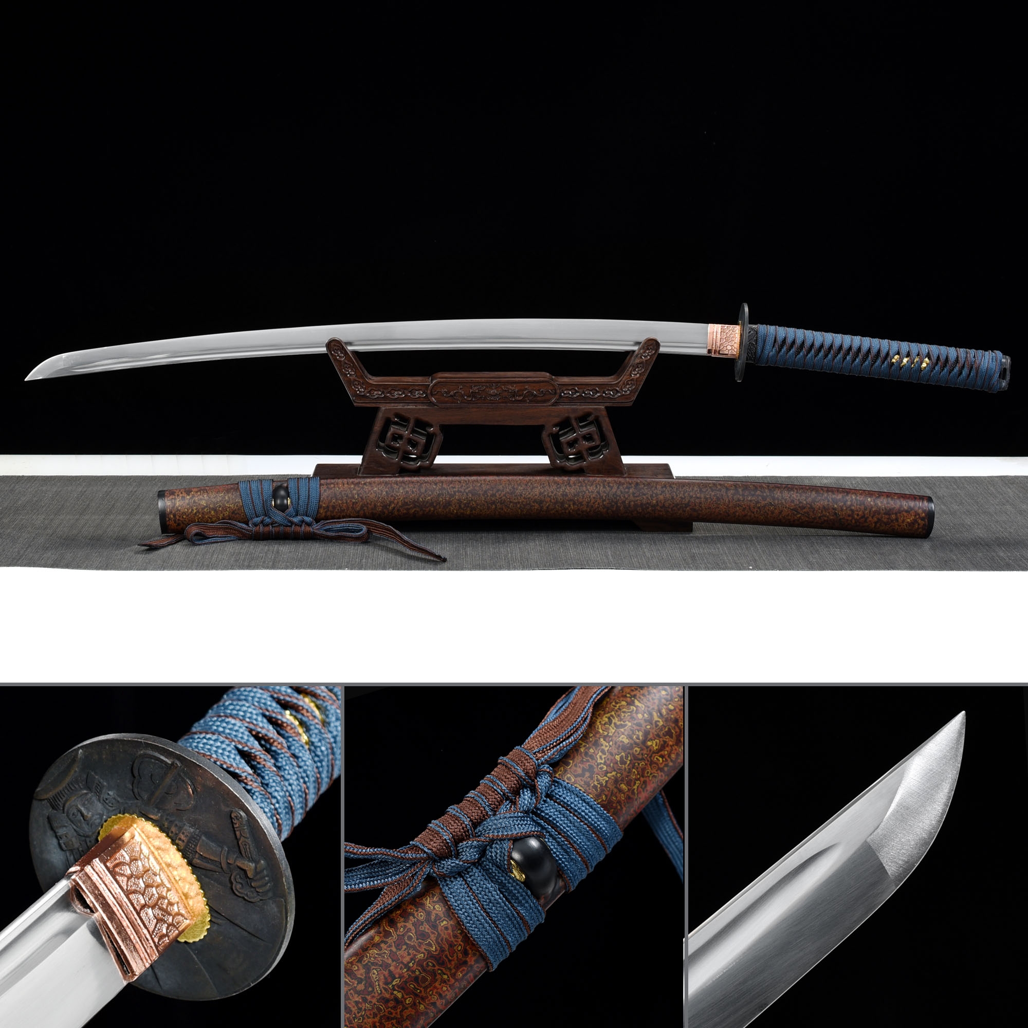 Handmade High Manganese Steel Monk Tsuba Real Japanese Katana Samurai ...