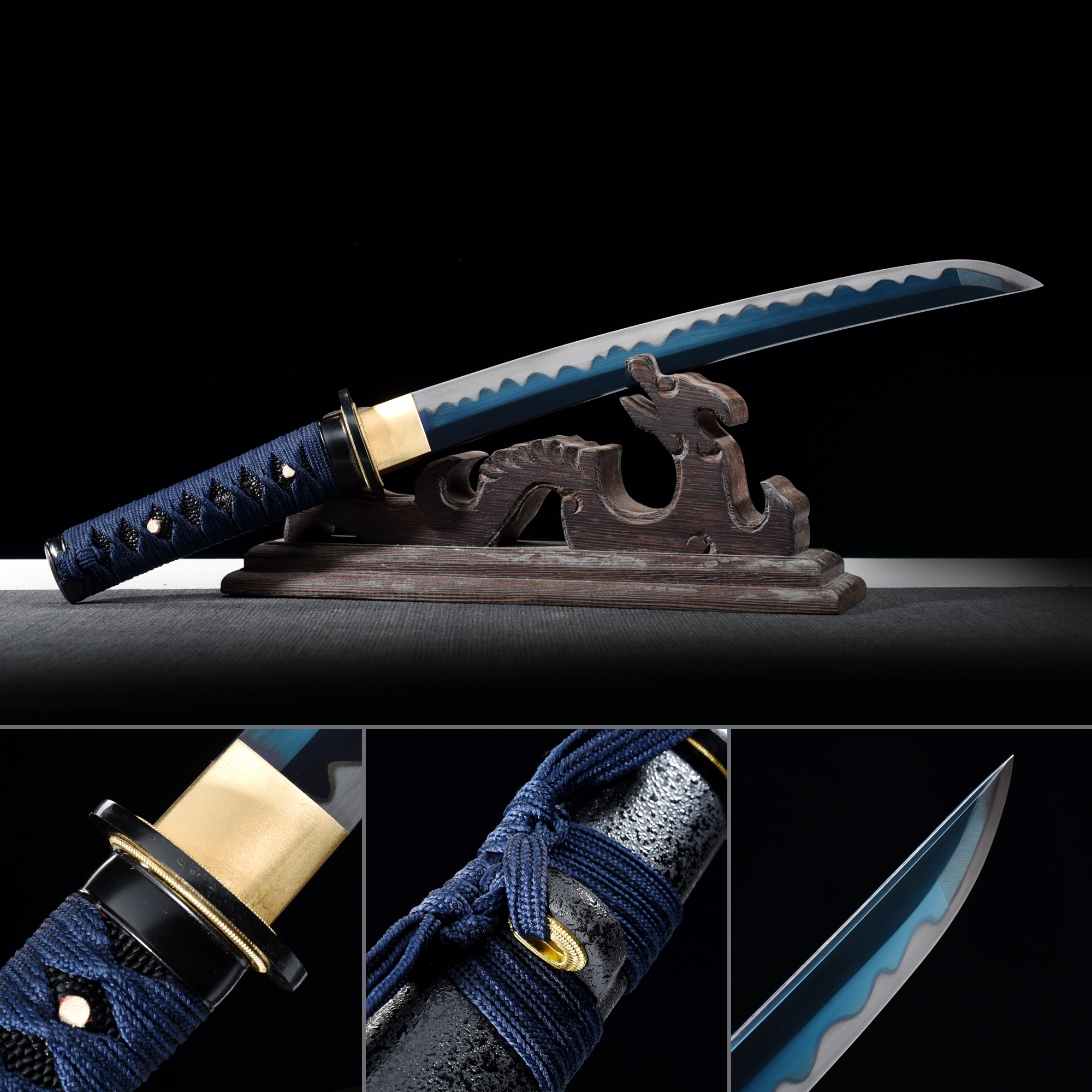 Handmade 1045 Carbon Steel Blue Blade Real Japanese Tanto Sword With ...
