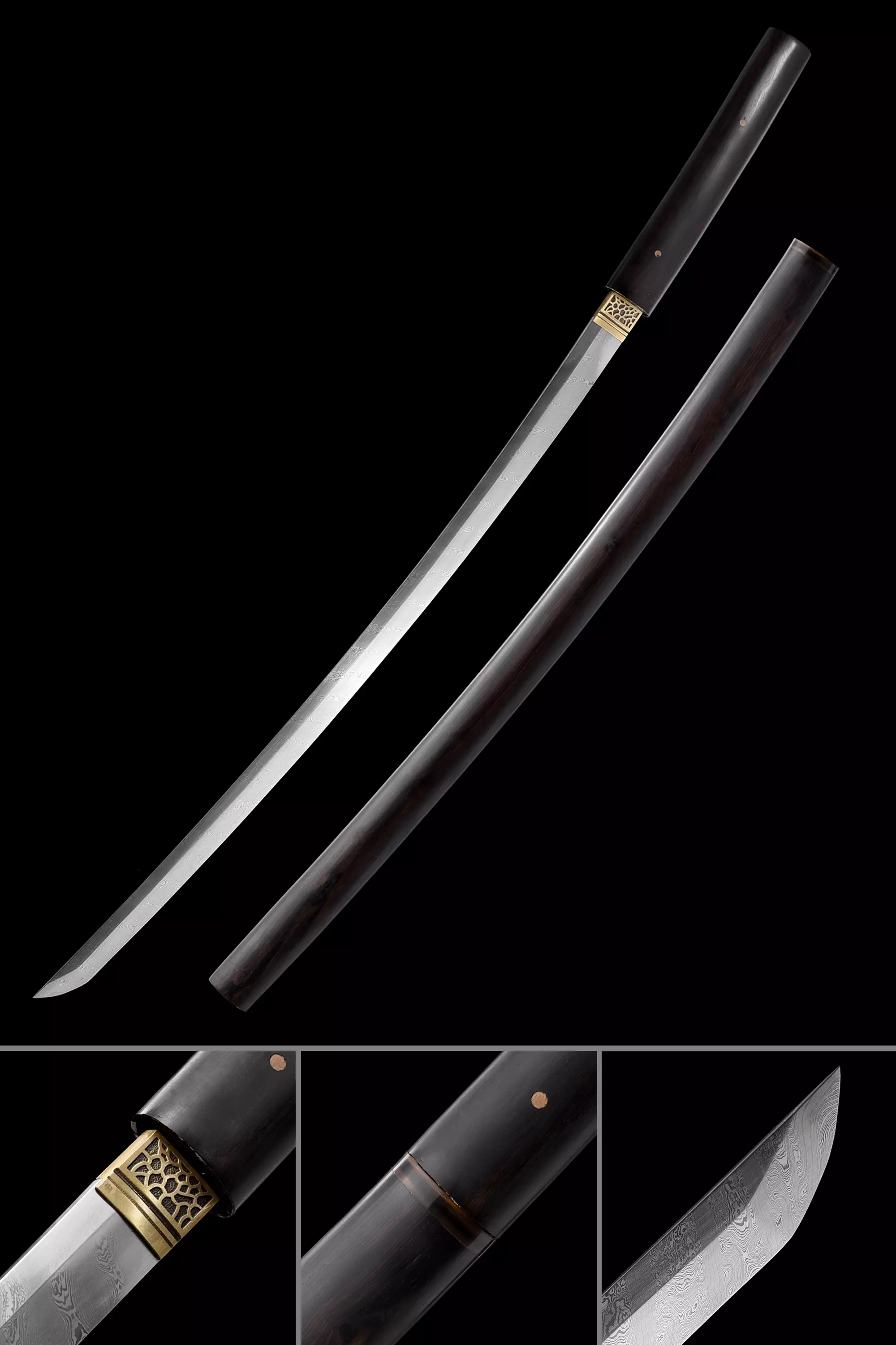Shirasaya Katana | Damascus Steel Shirasaya Katana with Dark Red ...