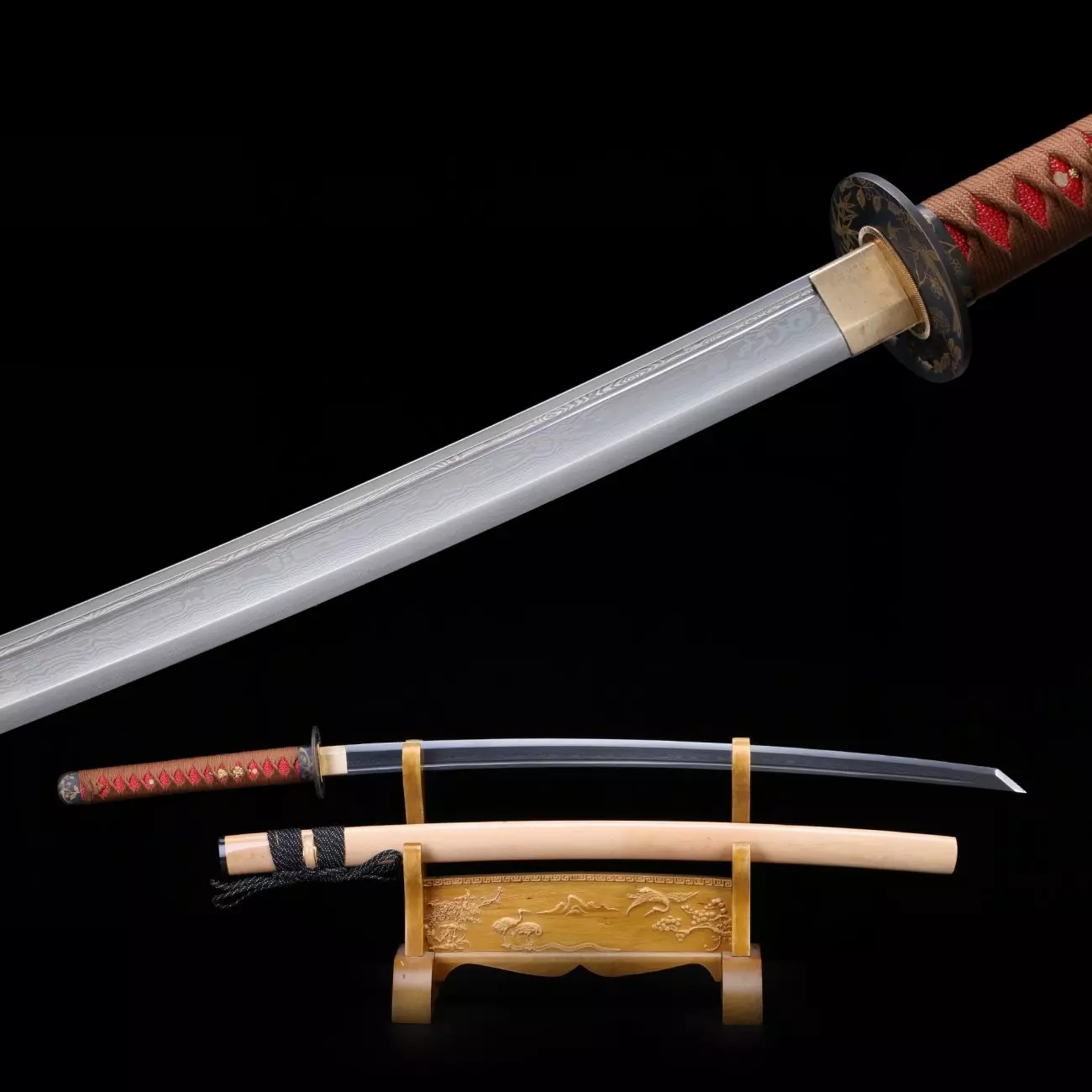Real Damascus Katana | Japanese Samurai Sword Damascus Steel With ...