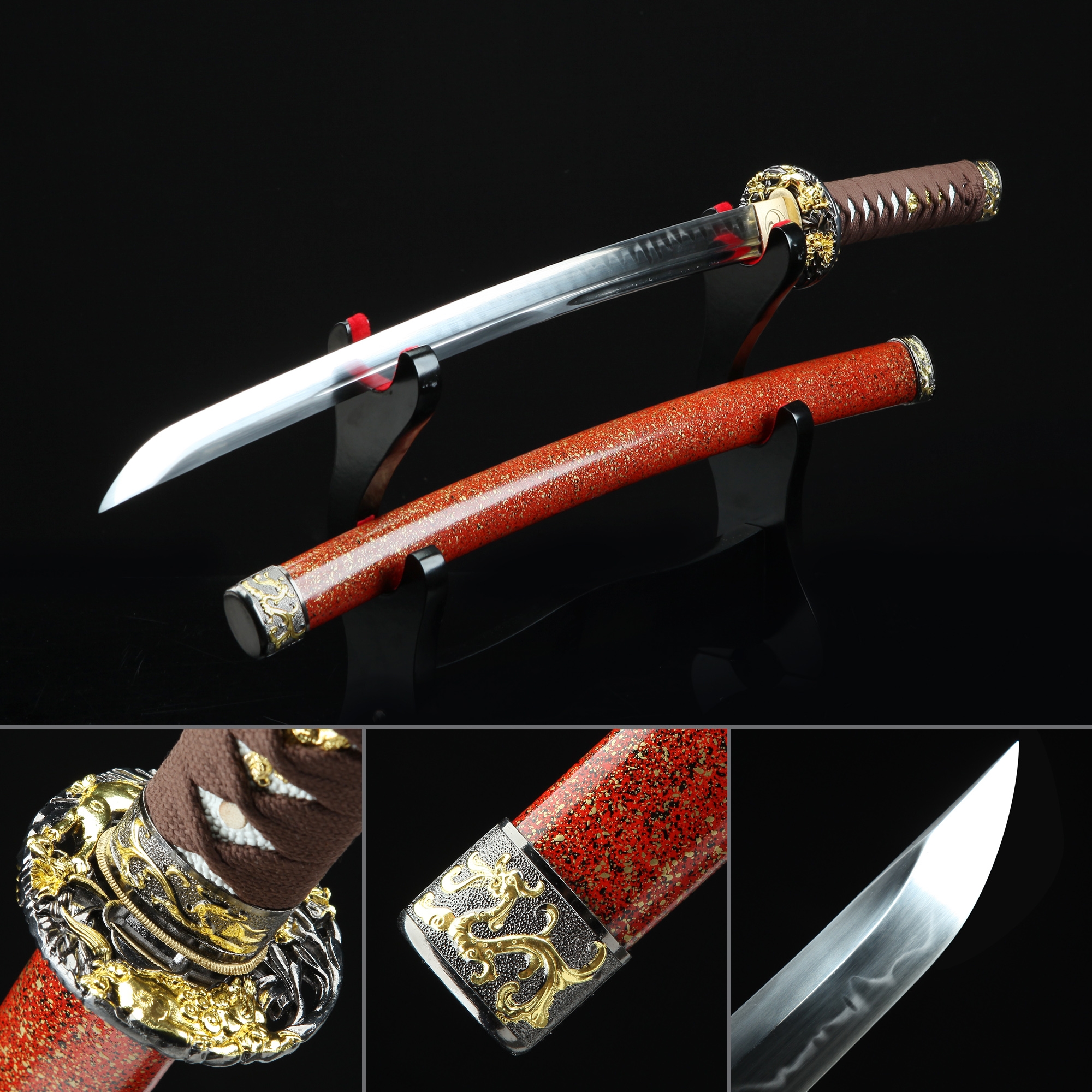 Handmade T10 Carbon Steel Real Hamon Japanese Wakizashi Sword With ...