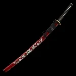 Red Katana | Damascus Steel Katana with Red Lacquer Cherry Blossom Saya ...