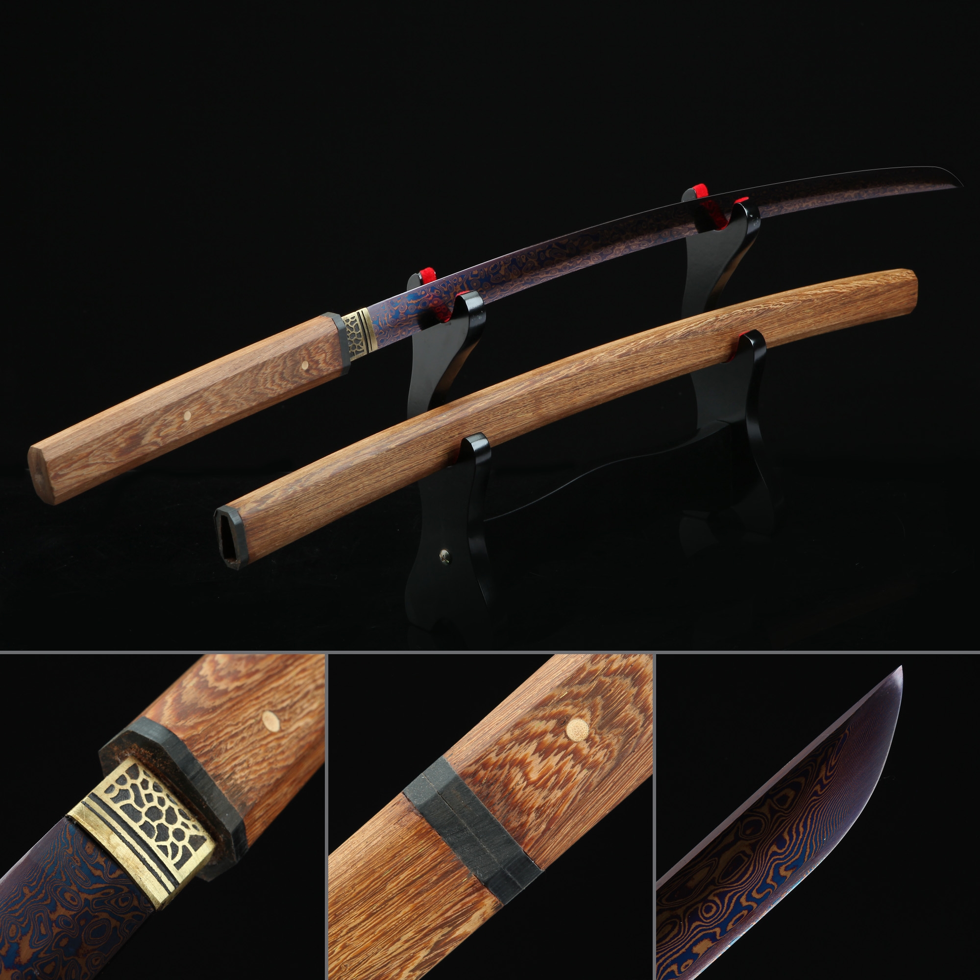 Handmade Pattern Steel Blue Blade Real Japanese Shirasaya Katana Swords ...