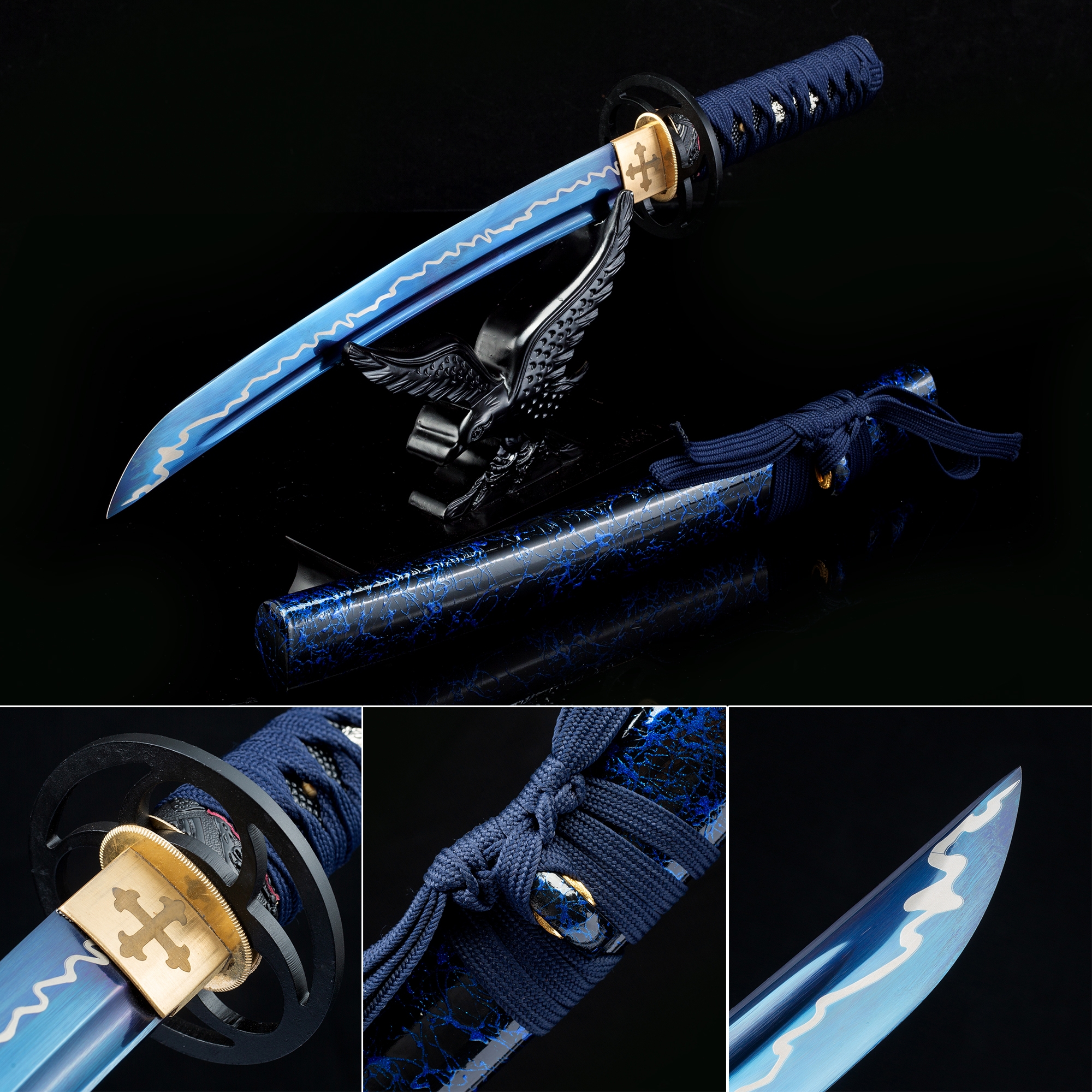 Handmade High Manganese Steel Blue Blade Short Katana Japanese Tanto ...