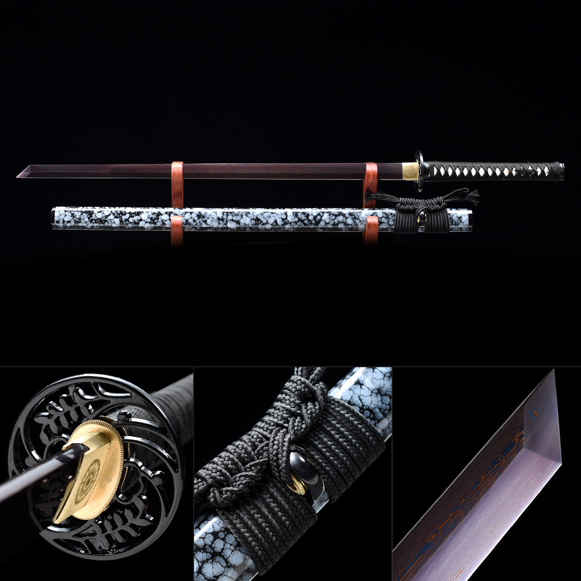 Handmade Pattern Steel Purple Blade Real Japanese Ninjato Ninja Swords ...