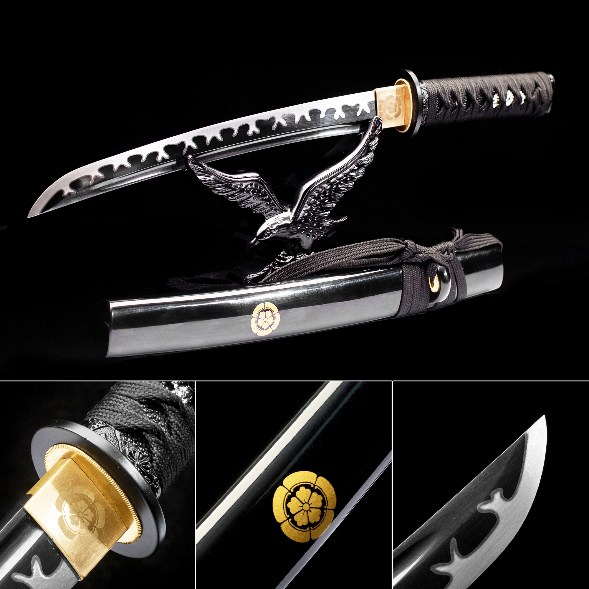 Handmade High Manganese Steel Black Blade Sharpening Japanese Tanto ...