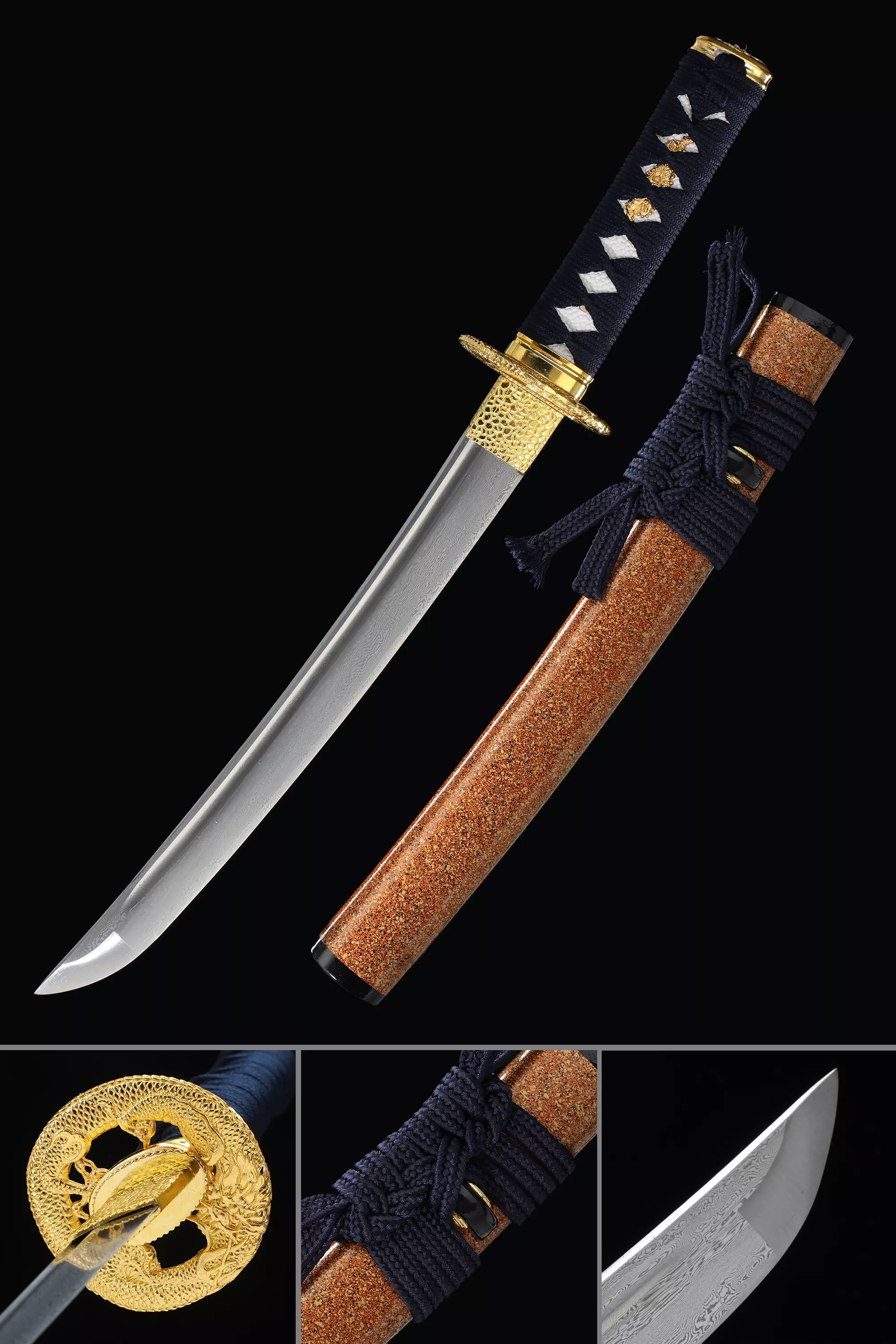 Tanto | Handmade Japanese Short Tanto Sword Pattern Steel With Orange ...